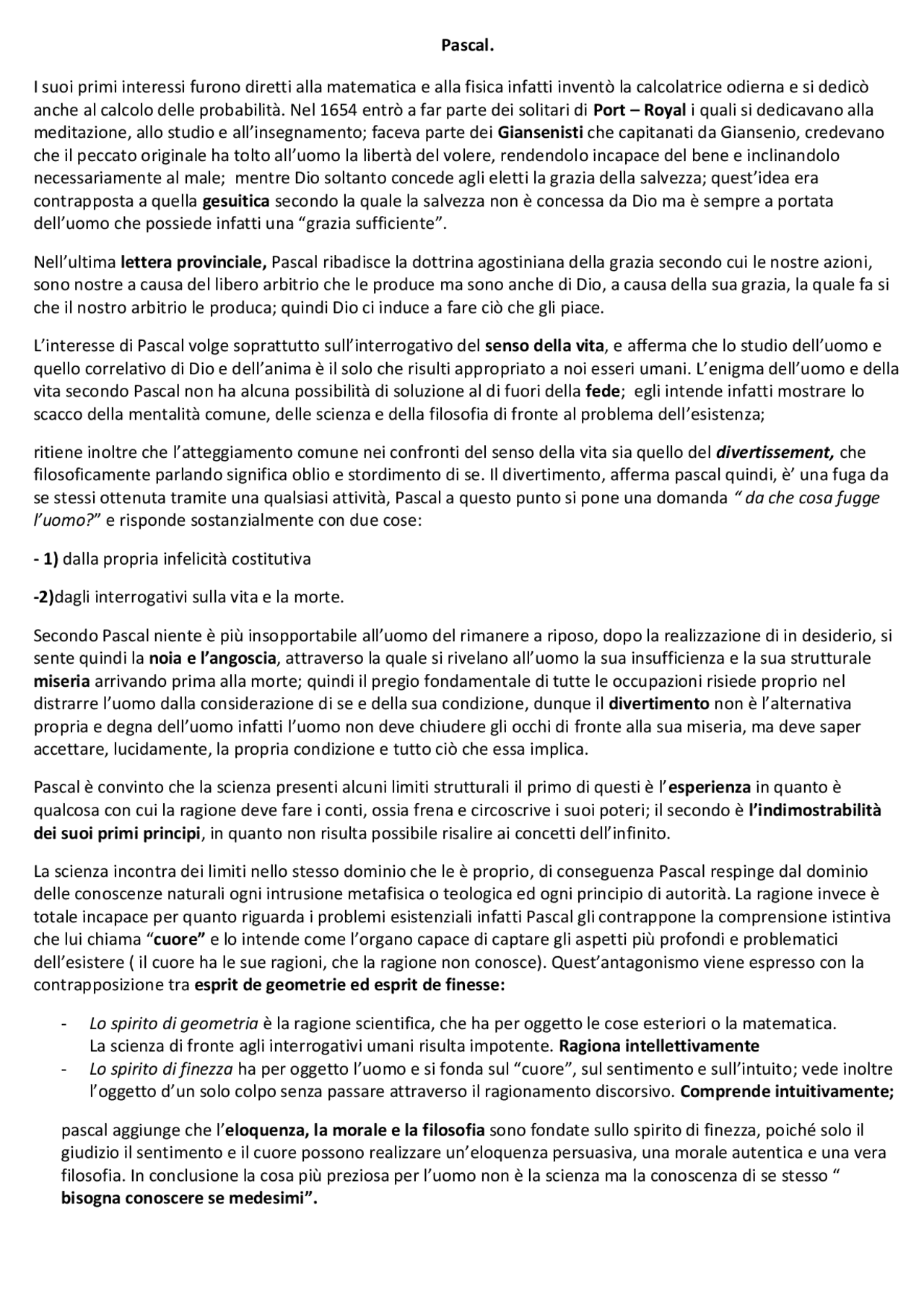 Il Pensiero Di Pascal Docsity