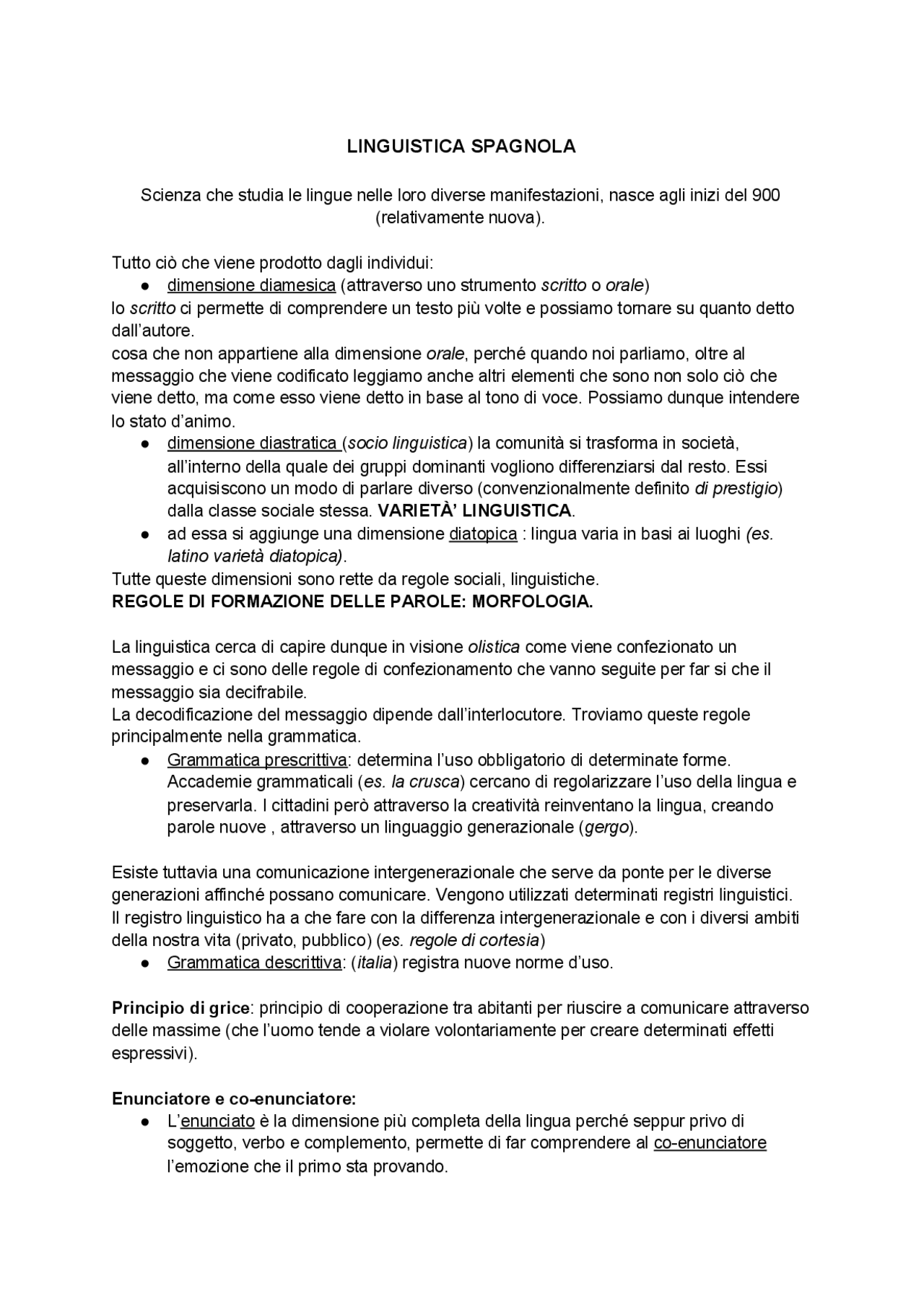 Appunti corso Introduzione alla linguistica spagnola professor Musto ...