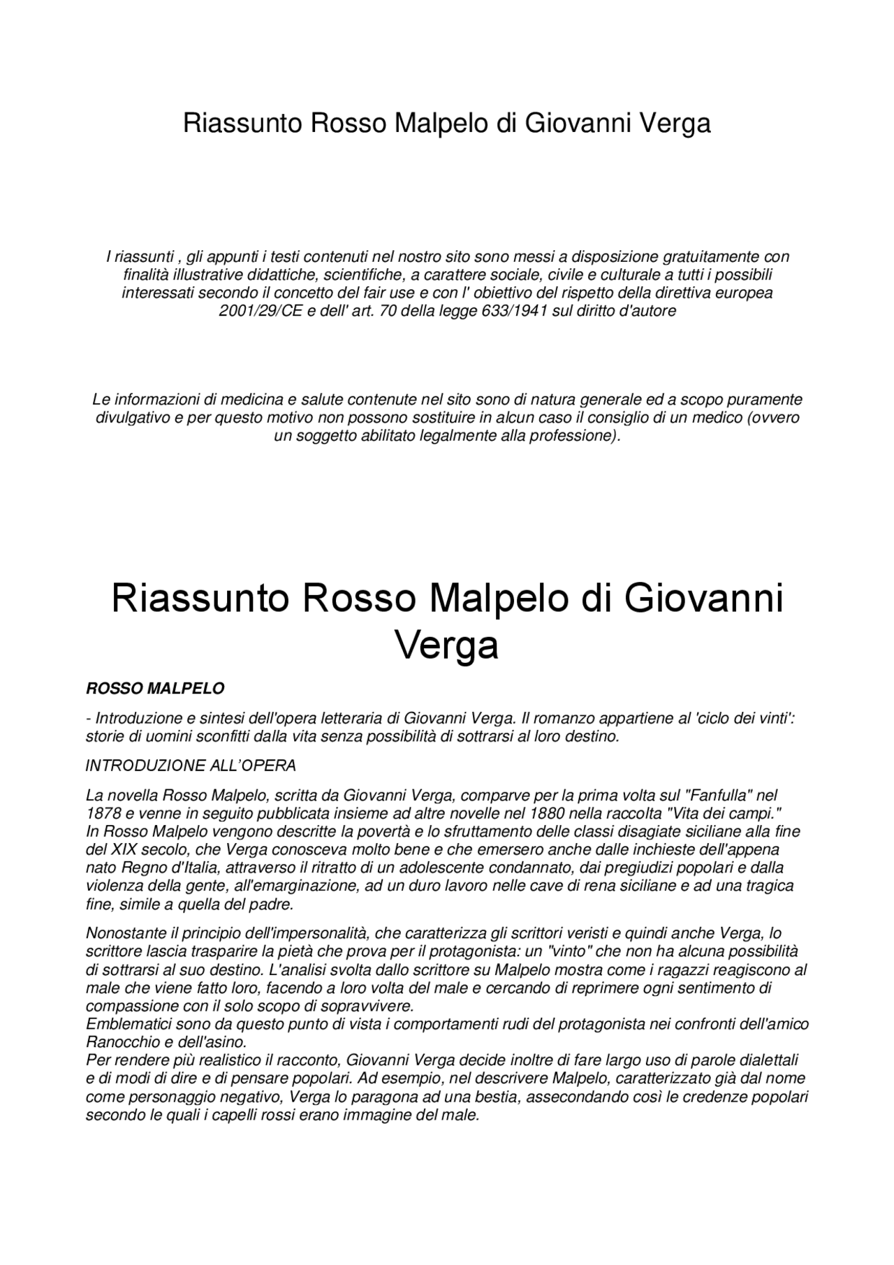 Riassunto Verga Docsity
