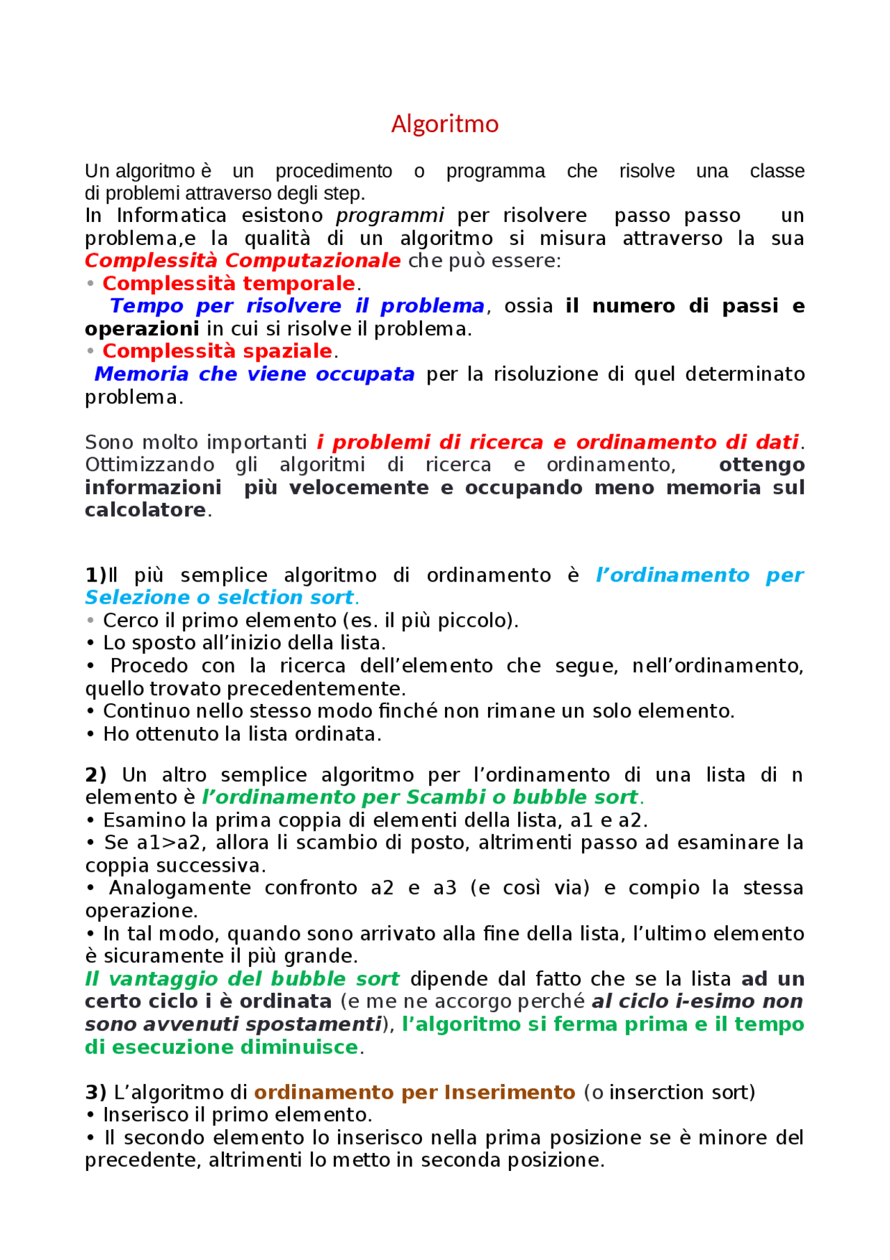 Algoritmo Informatica Docsity