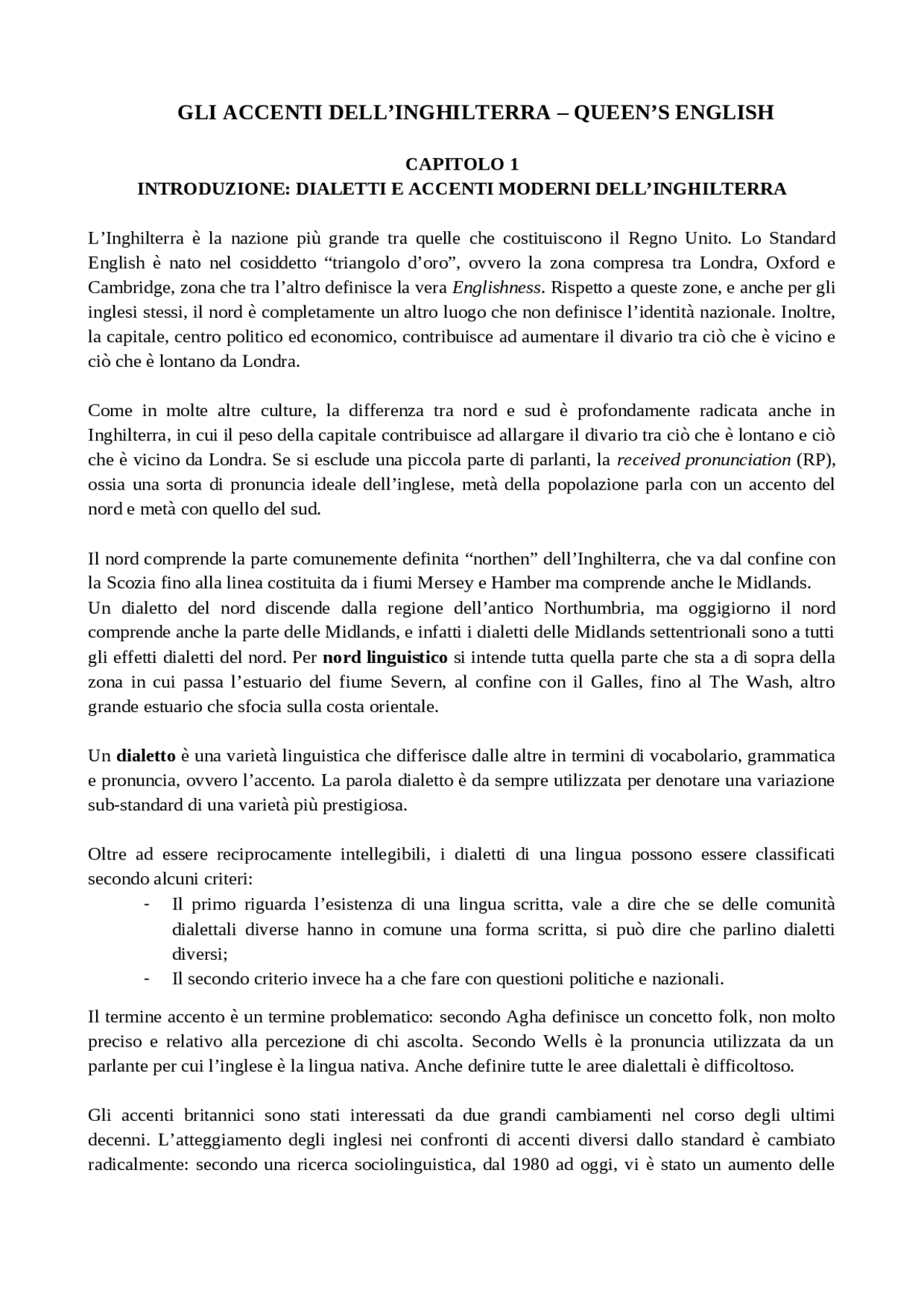 Queens English Riassunto Docsity