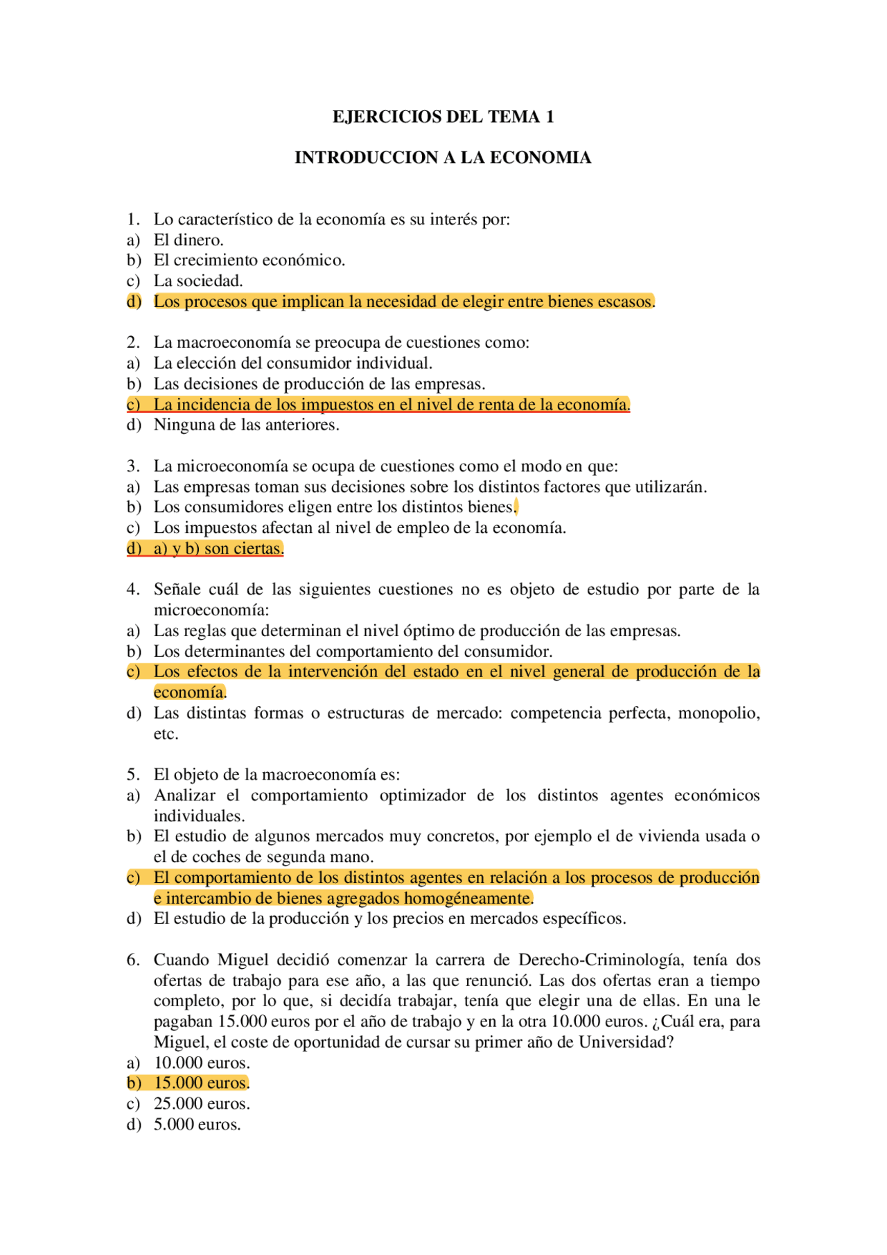 Practica Economia tema 1 | Ejercicios de Economía | Docsity
