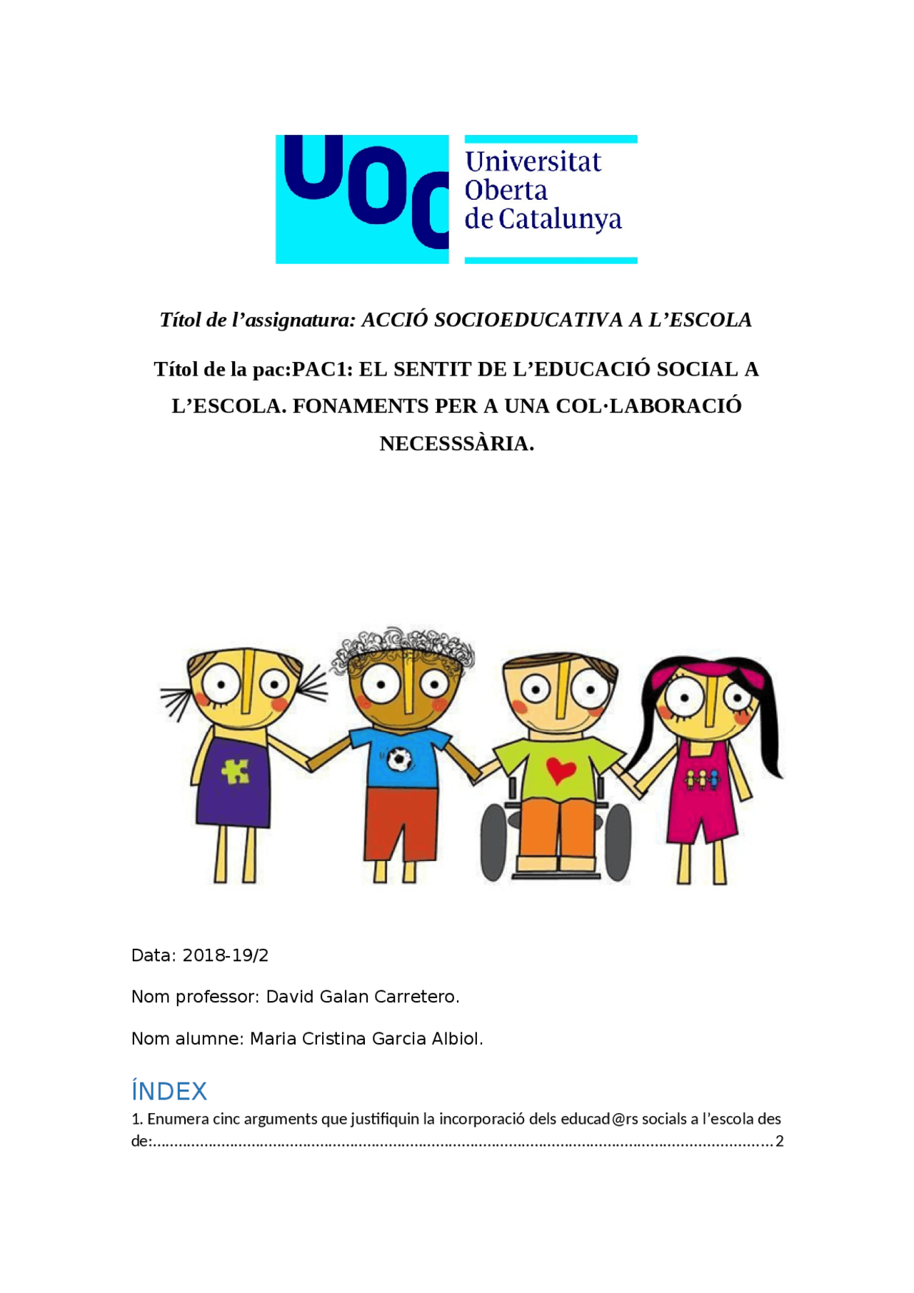 Acció Socioeducativa A Lescola Pac 1 Docsity