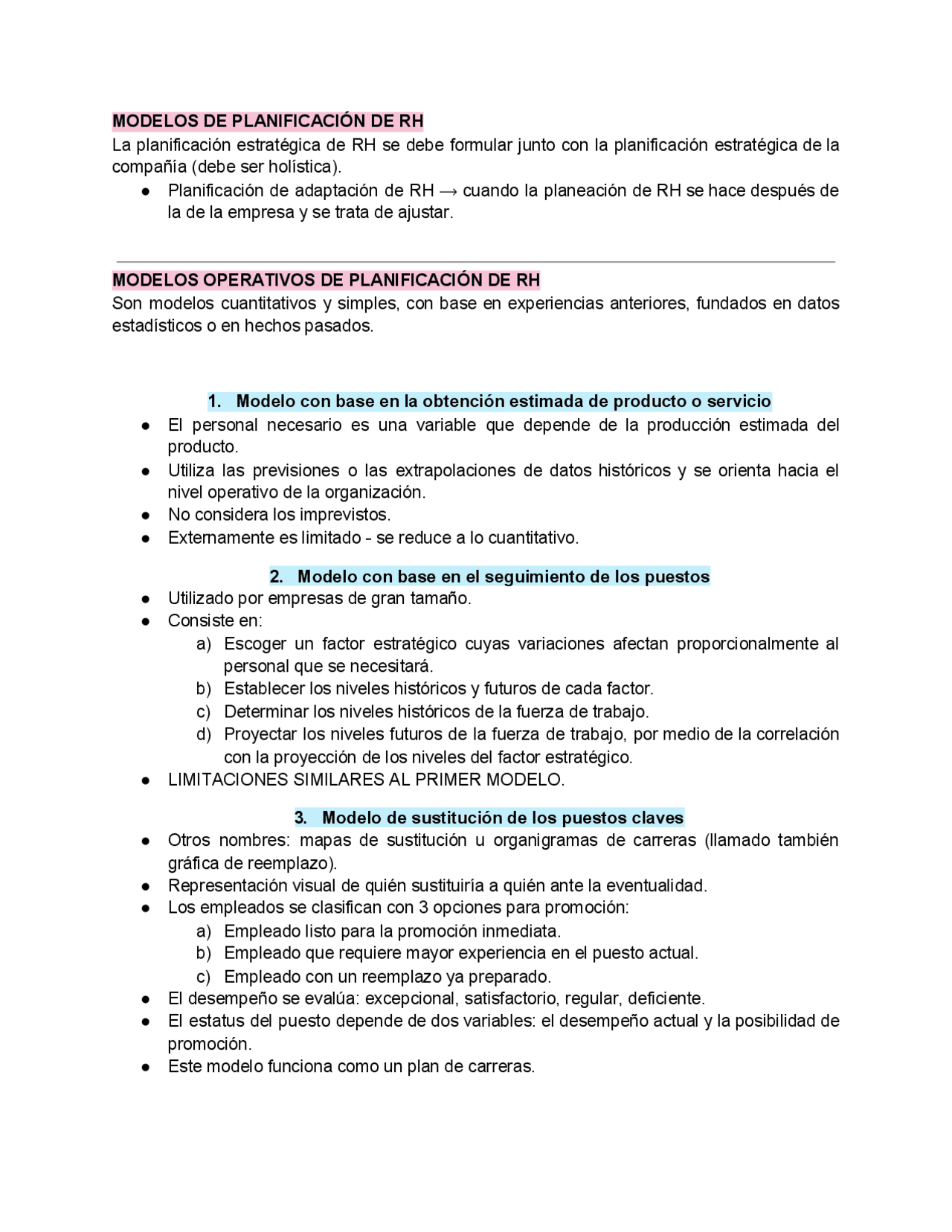 Modelos operativos de RH | Apuntes de Administración de Empresas | Docsity