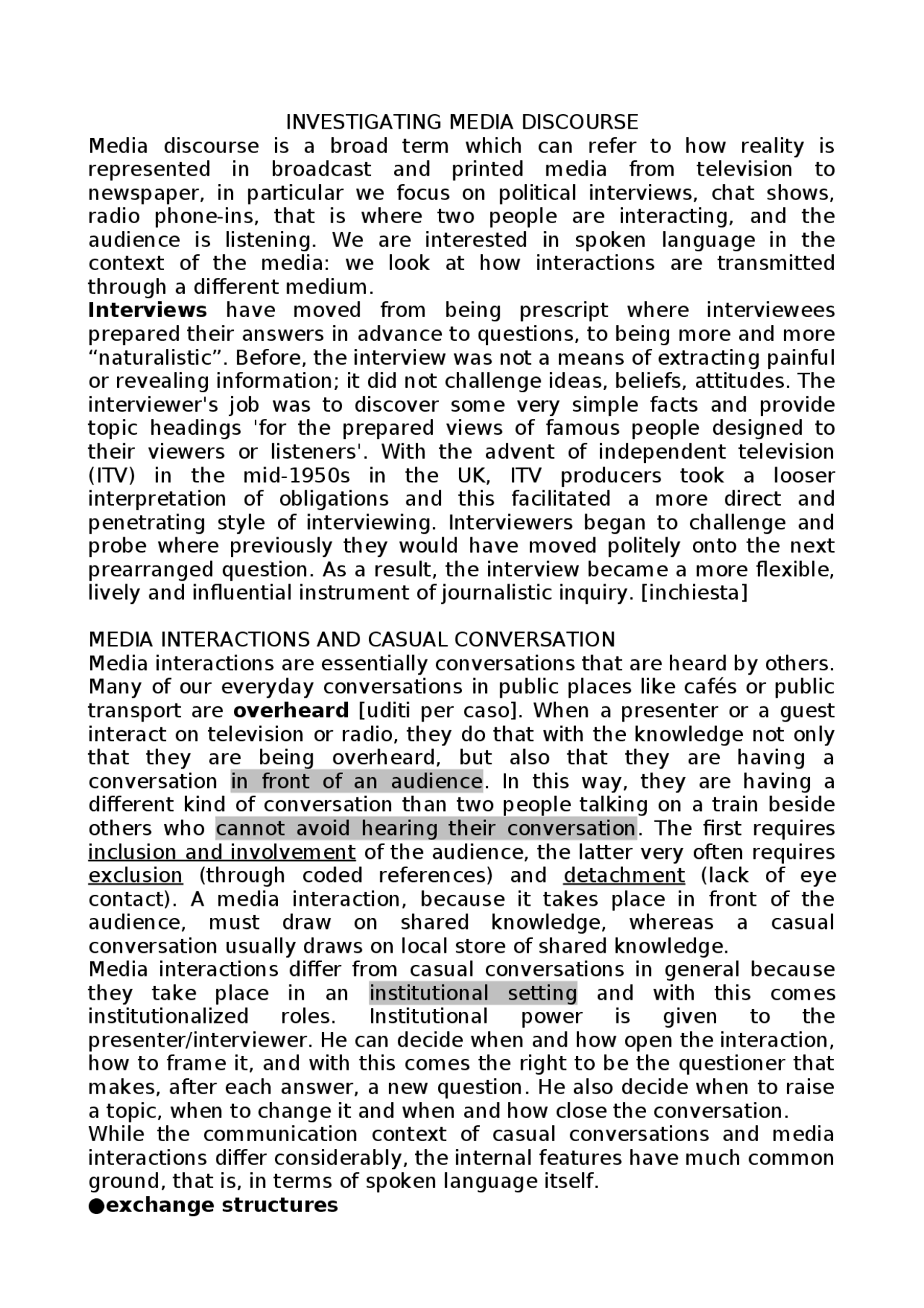Riassunto In Inglese Investigating Media Discourse Docsity