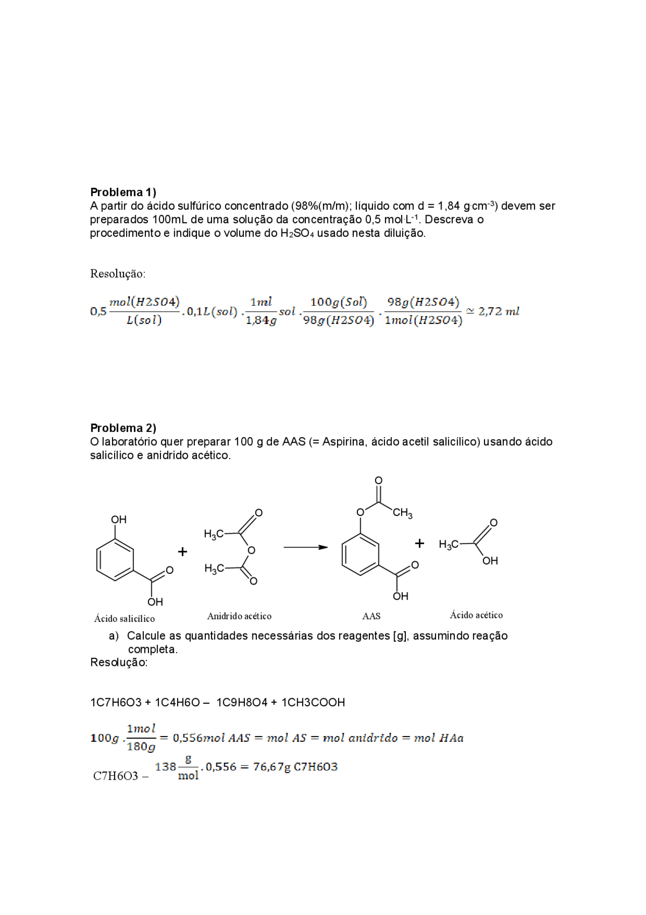 calculos estequiometricos sem gases exercicios | Ejercicios Química | Docsity