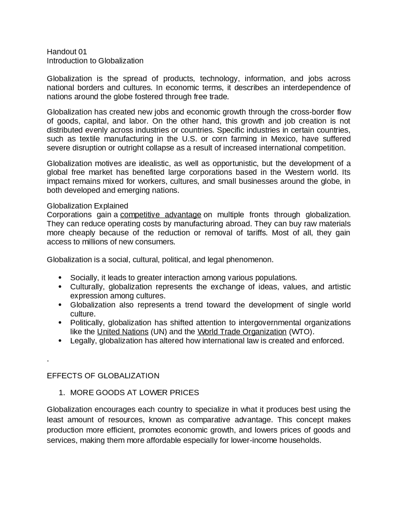 Introduction to Globalization | Lecture notes Economic Growth and ...