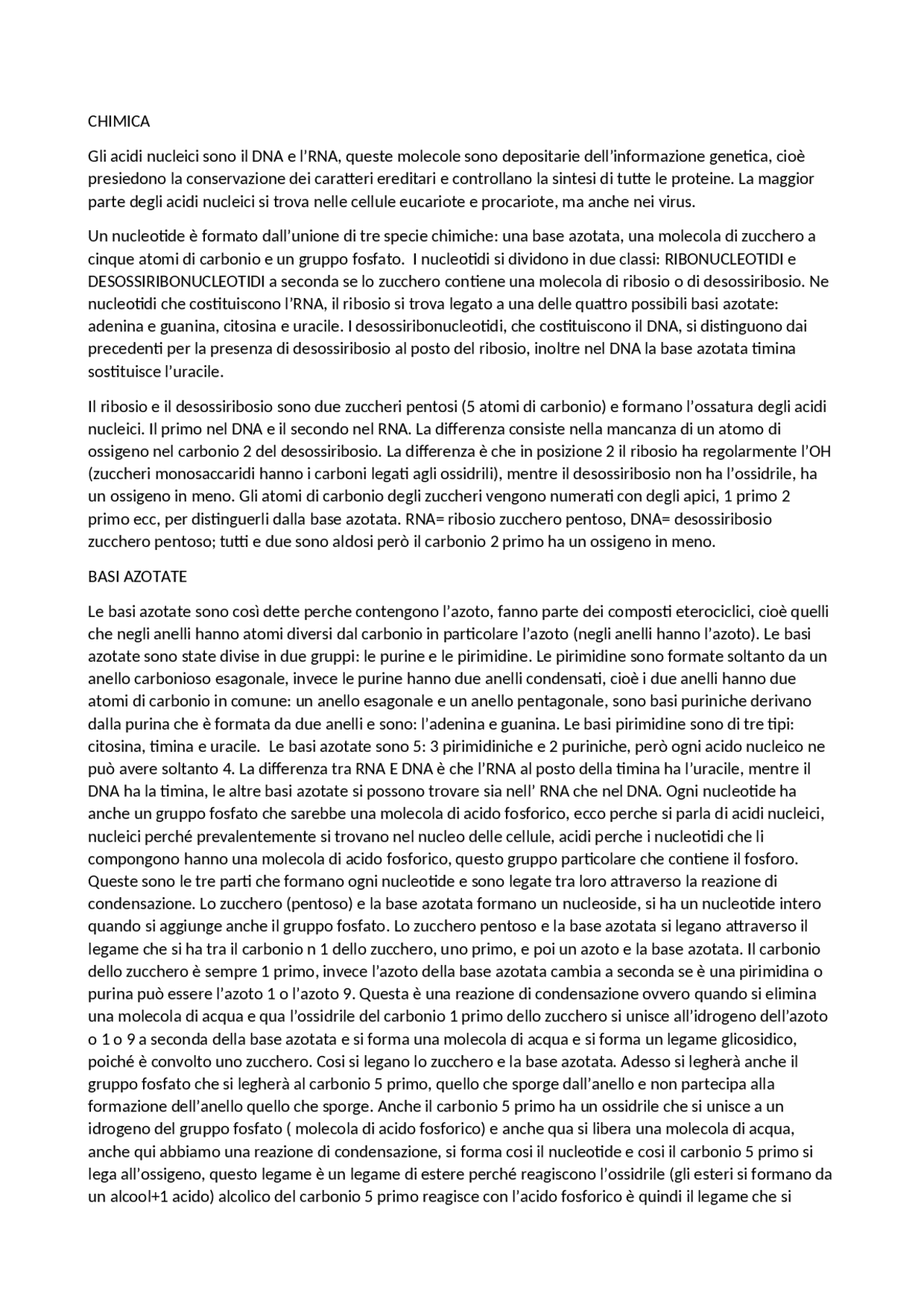 Riassunto Chimica Dna E Rna Docsity