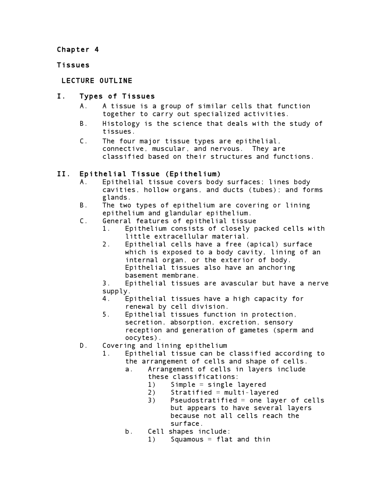 Tissues outline notes | Lecture notes Anatomy | Docsity