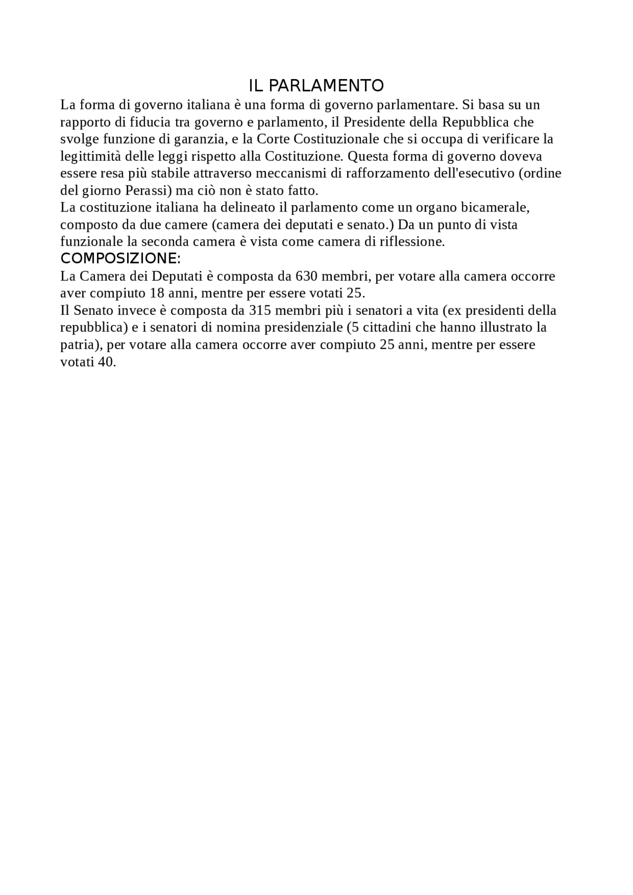 Il Parlamento E La Sua Composizione Docsity