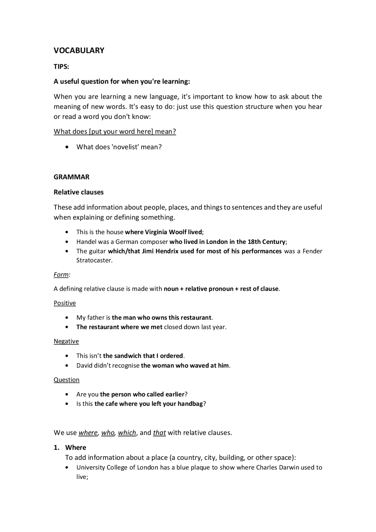 Relative Clauses Whichwho Where And That Docsity