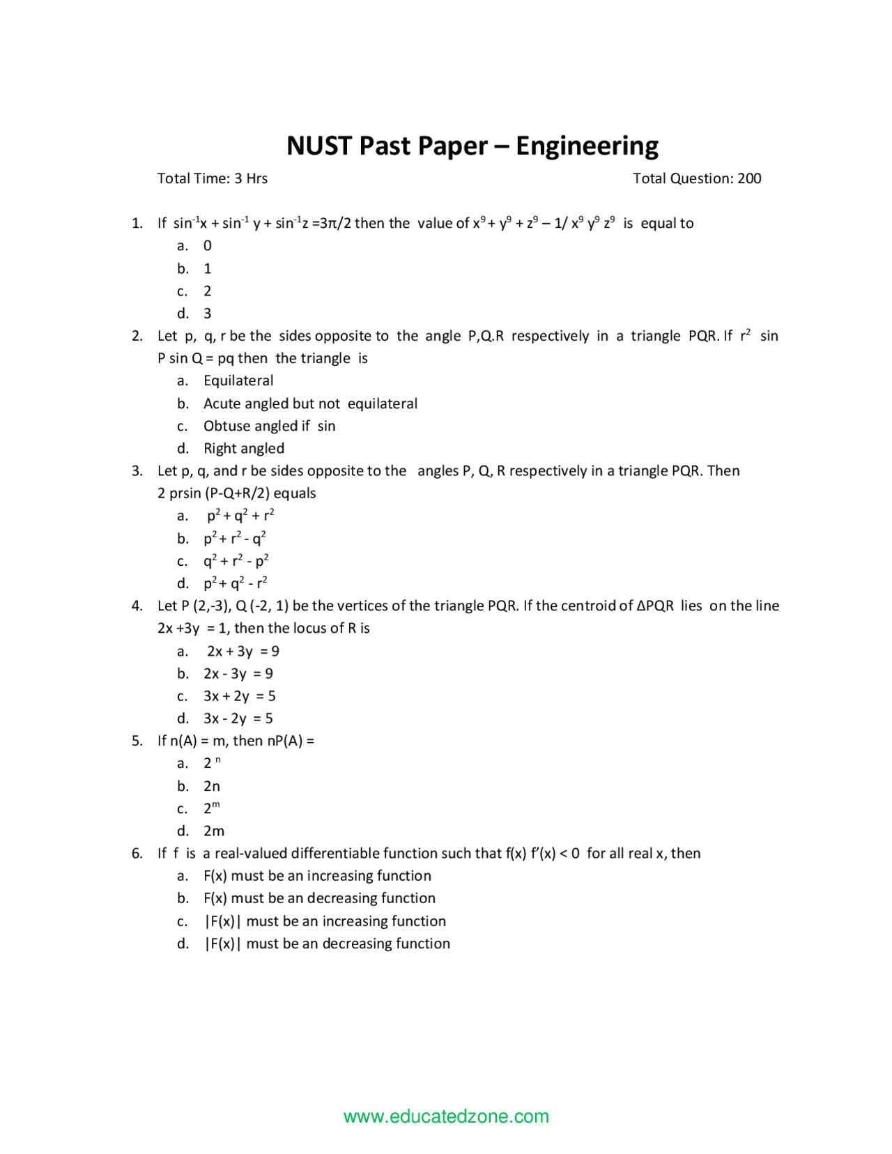Nust entry test 2020 - Docsity