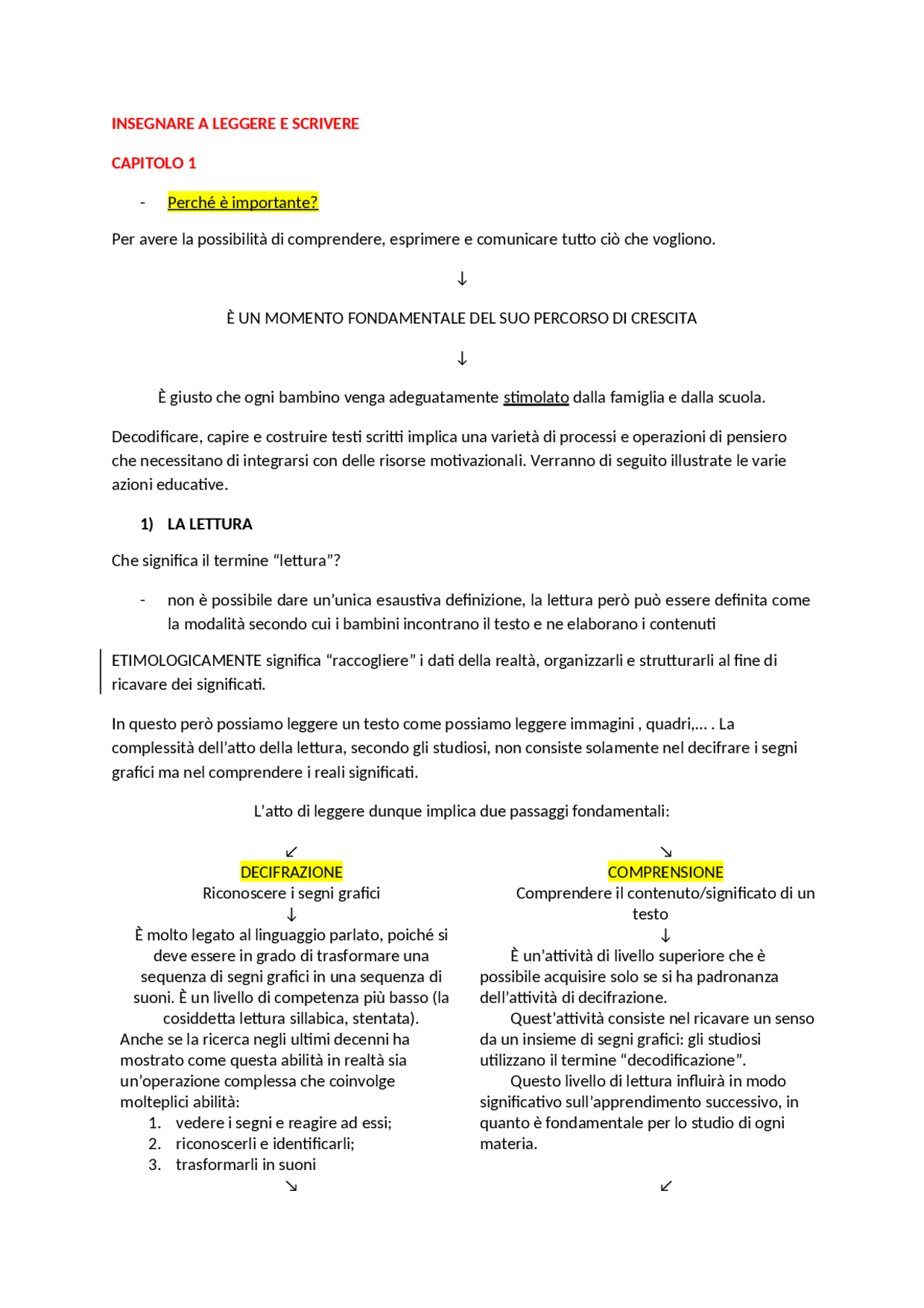 Cap 1 Insegnare A Leggere E Scrivere Docsity