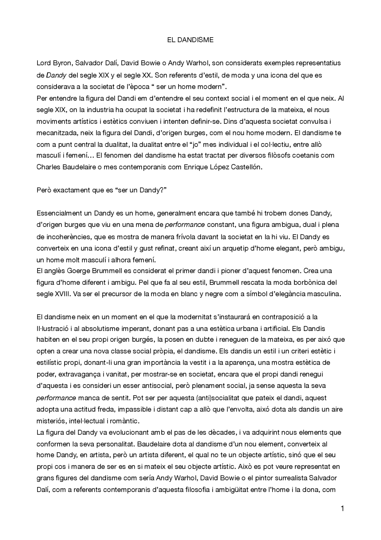 El fenómen del Dandisme - Docsity