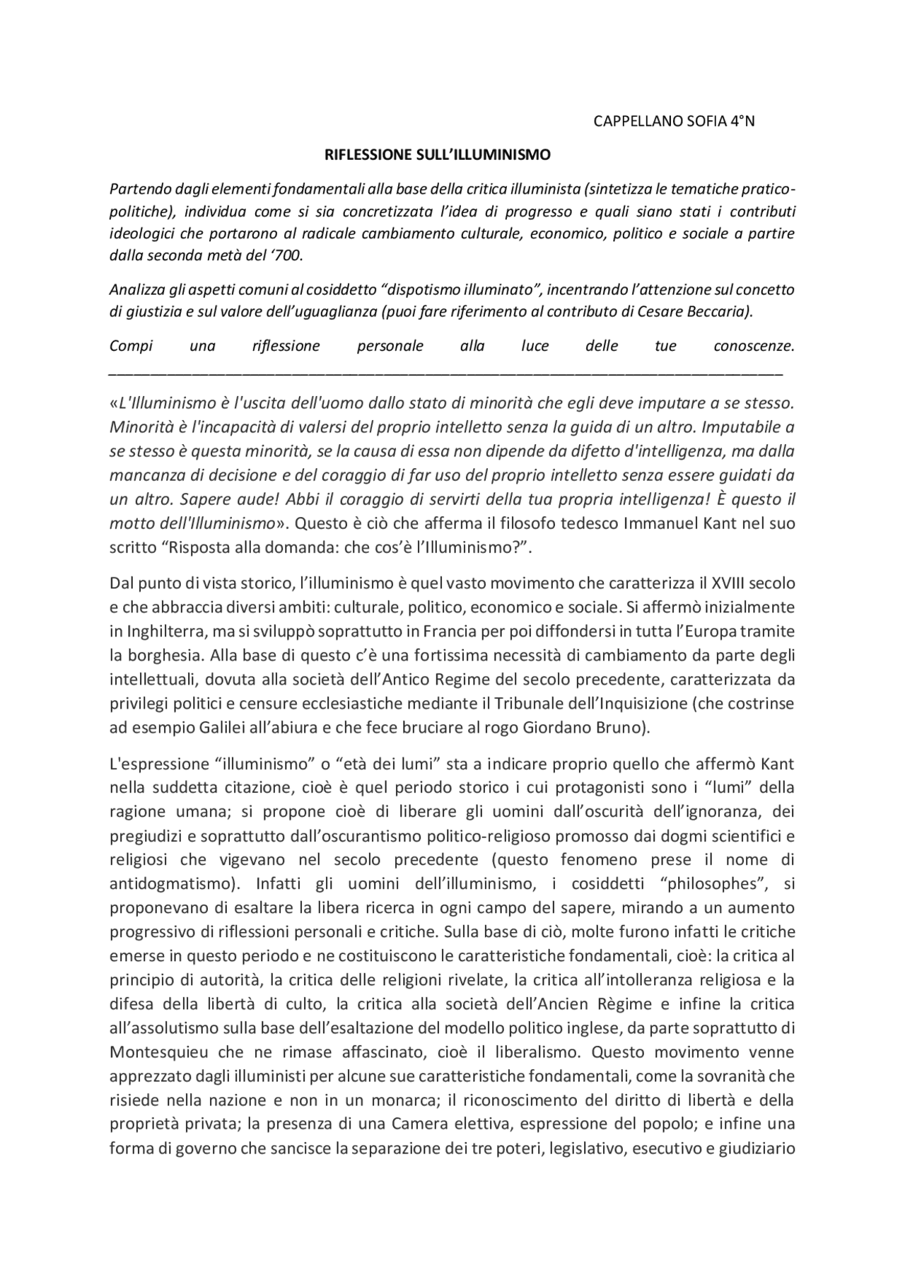 Elaborato Sullilluminismo Appunti Di Storia Docsity