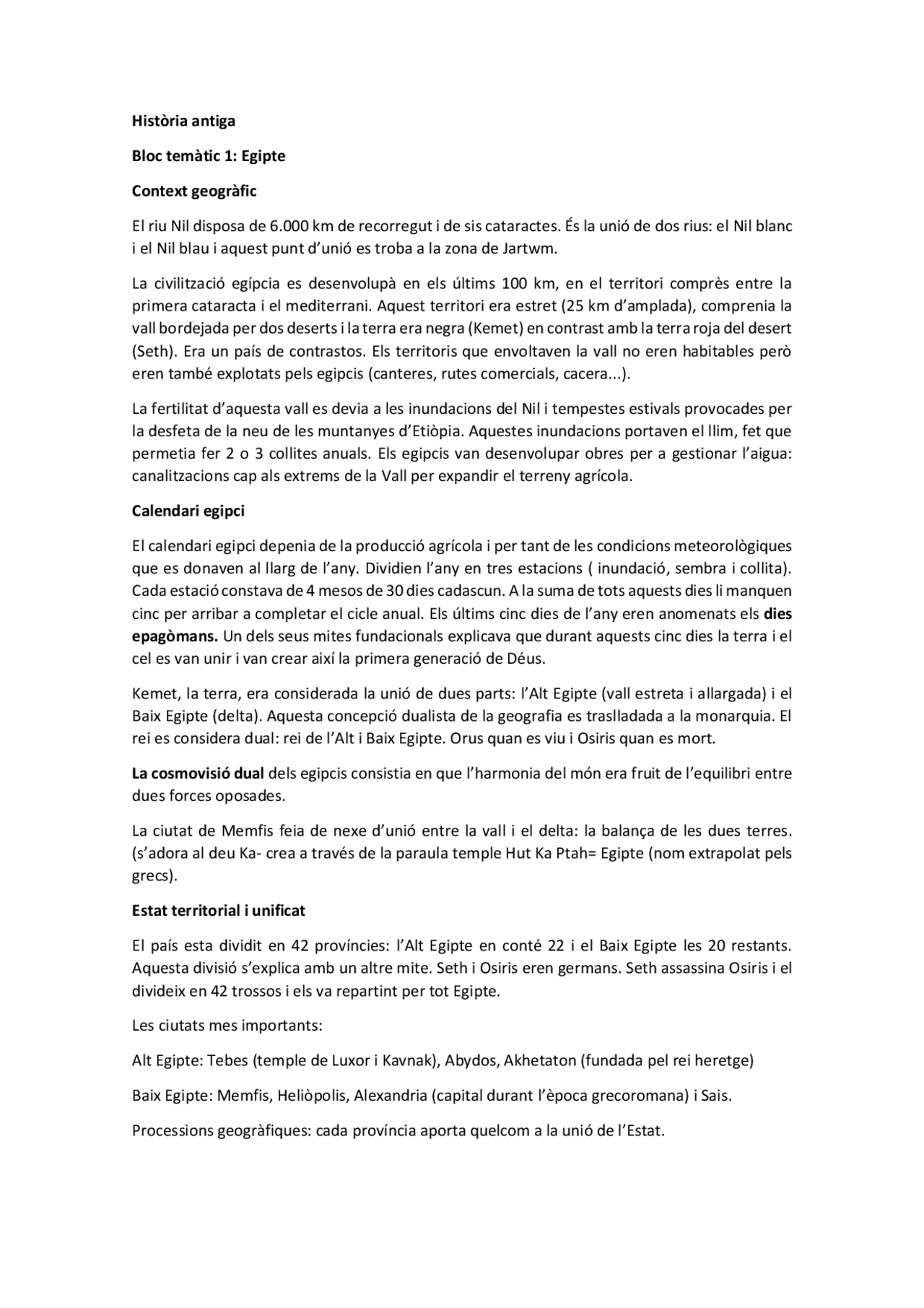 Egipte Resum Bloc 1 Samuel Docsity
