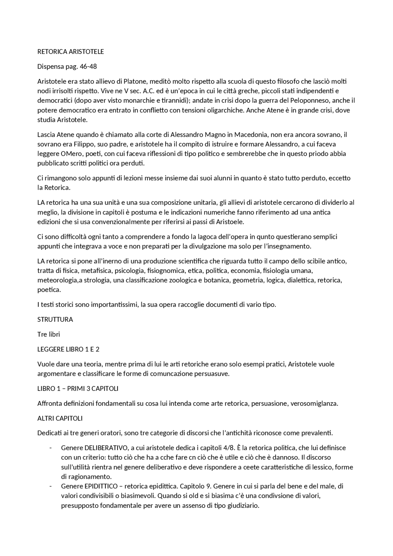 Retorica Classica Aristotele Matelli Elisabetta Docsity