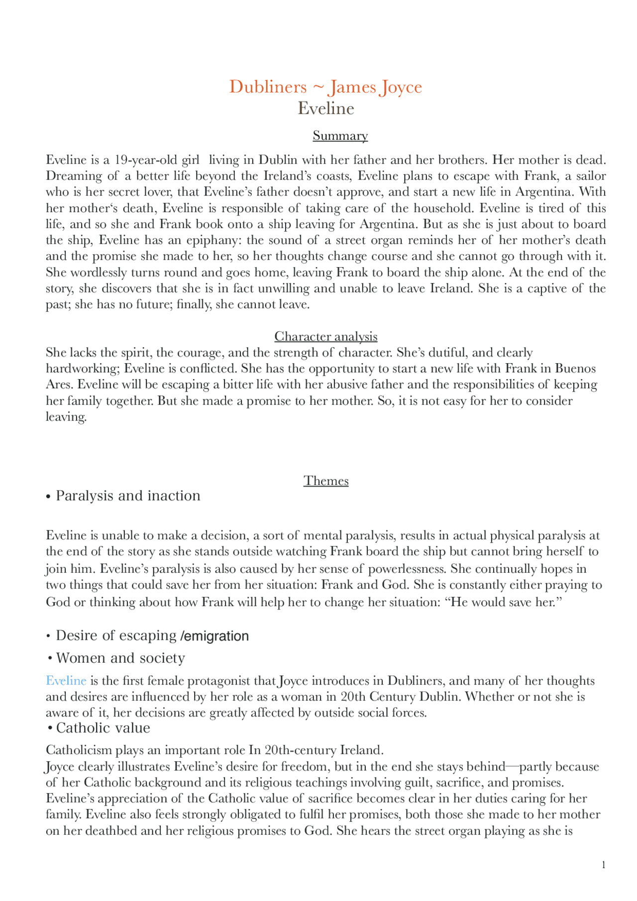 Summary Of The Dead And Eveline Docsity