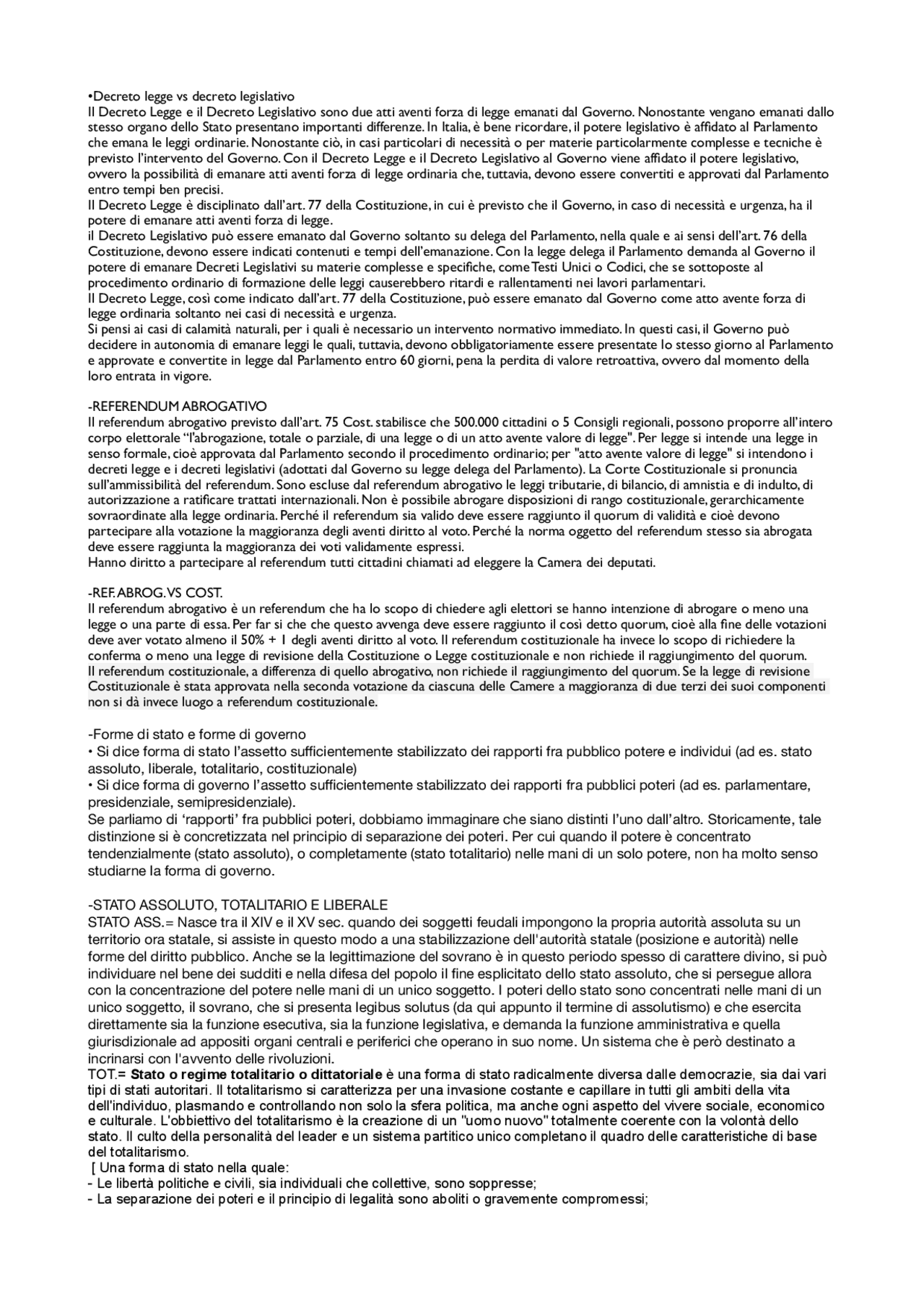 Diritto Pubblico Ripasso Domande Docsity