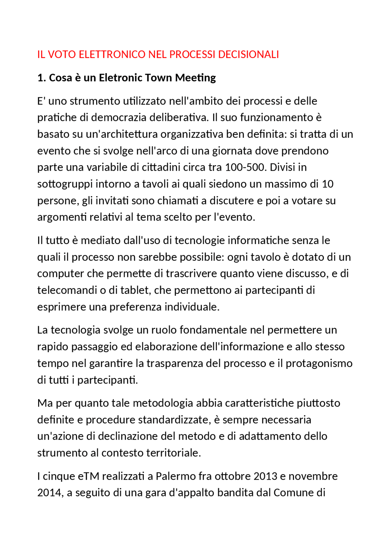 Il Voto Elettronico Nei Processi Decisionali Docsity
