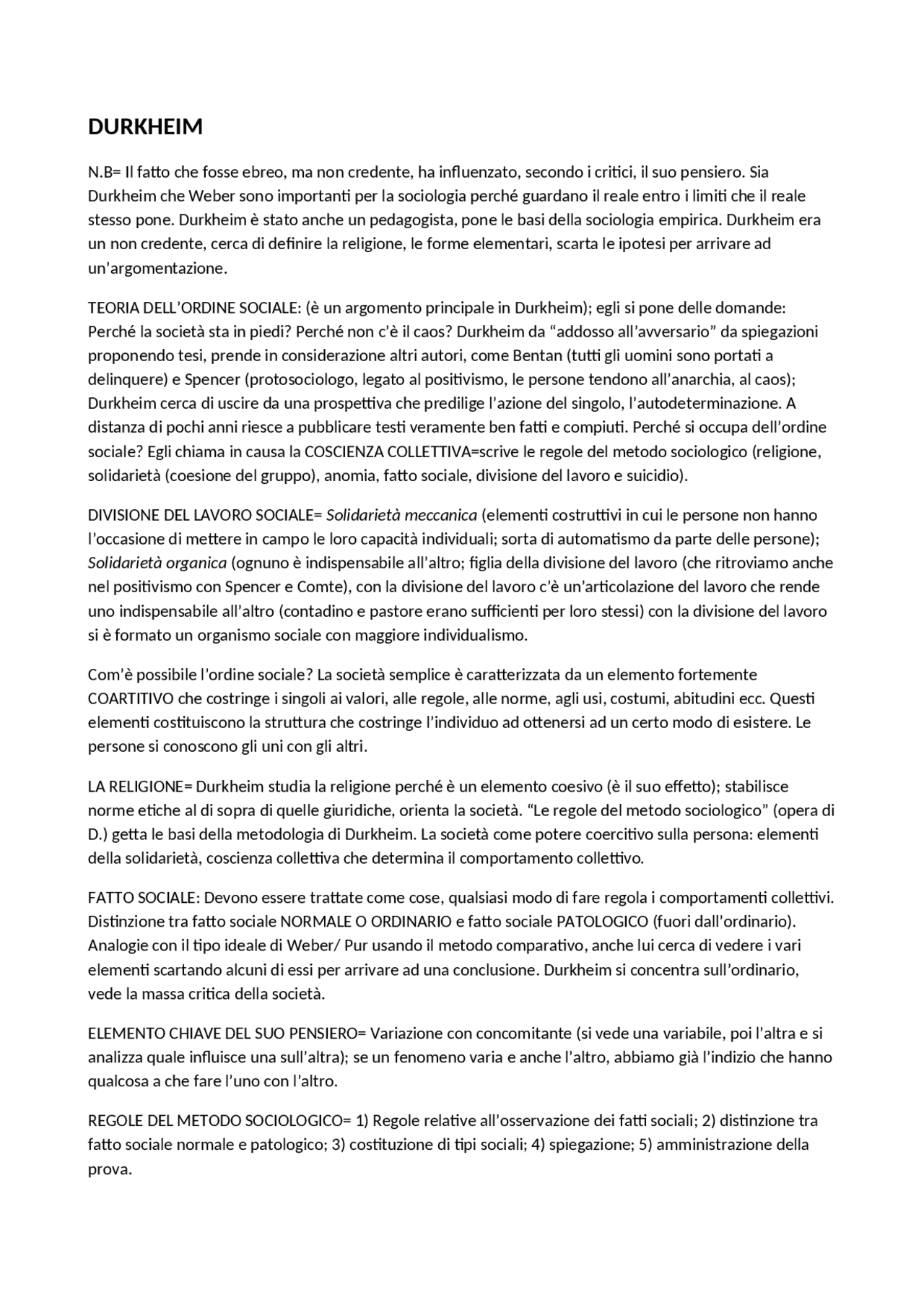 Durkheim In Breve Appunti Appunti Di Sociologia Docsity