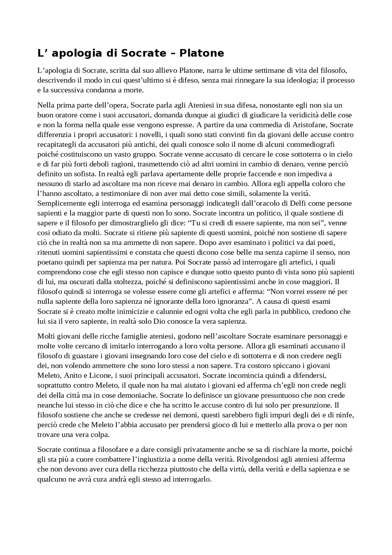 Apologia Di Socrate Docsity