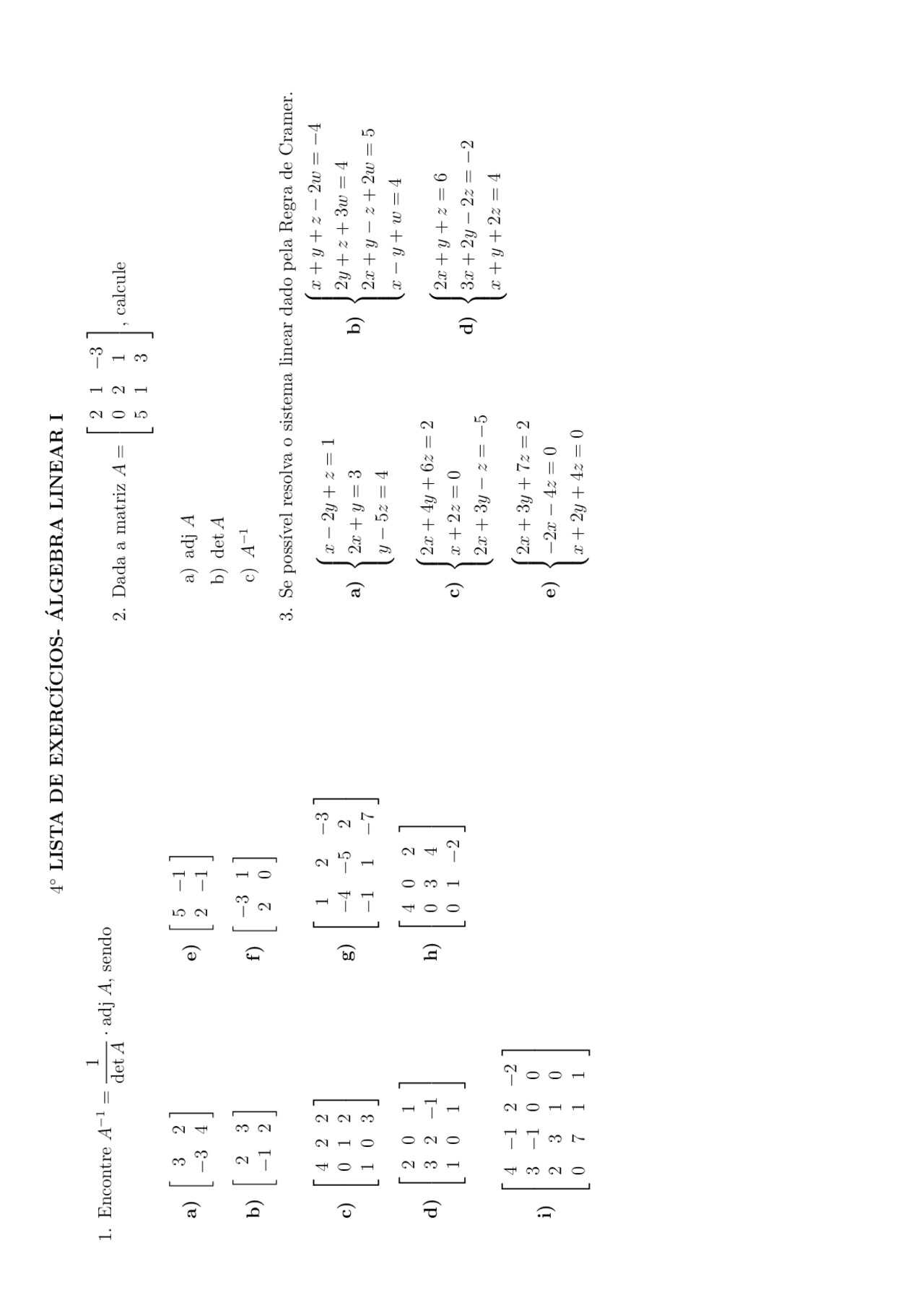 Lista De Exercícios Algebra Linear Exercises Linear Algebra Docsity