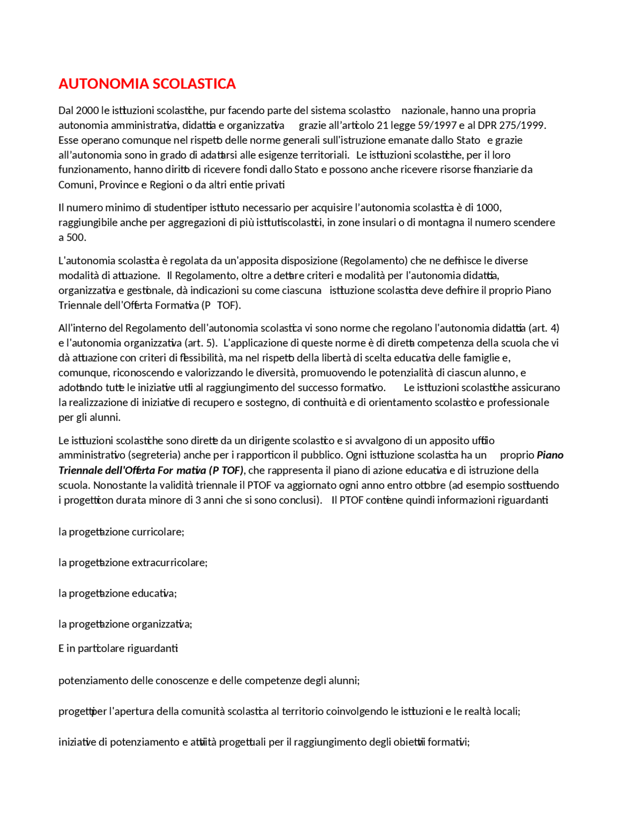 Autonomia Scolastica E Piano Di Inclusione Docsity