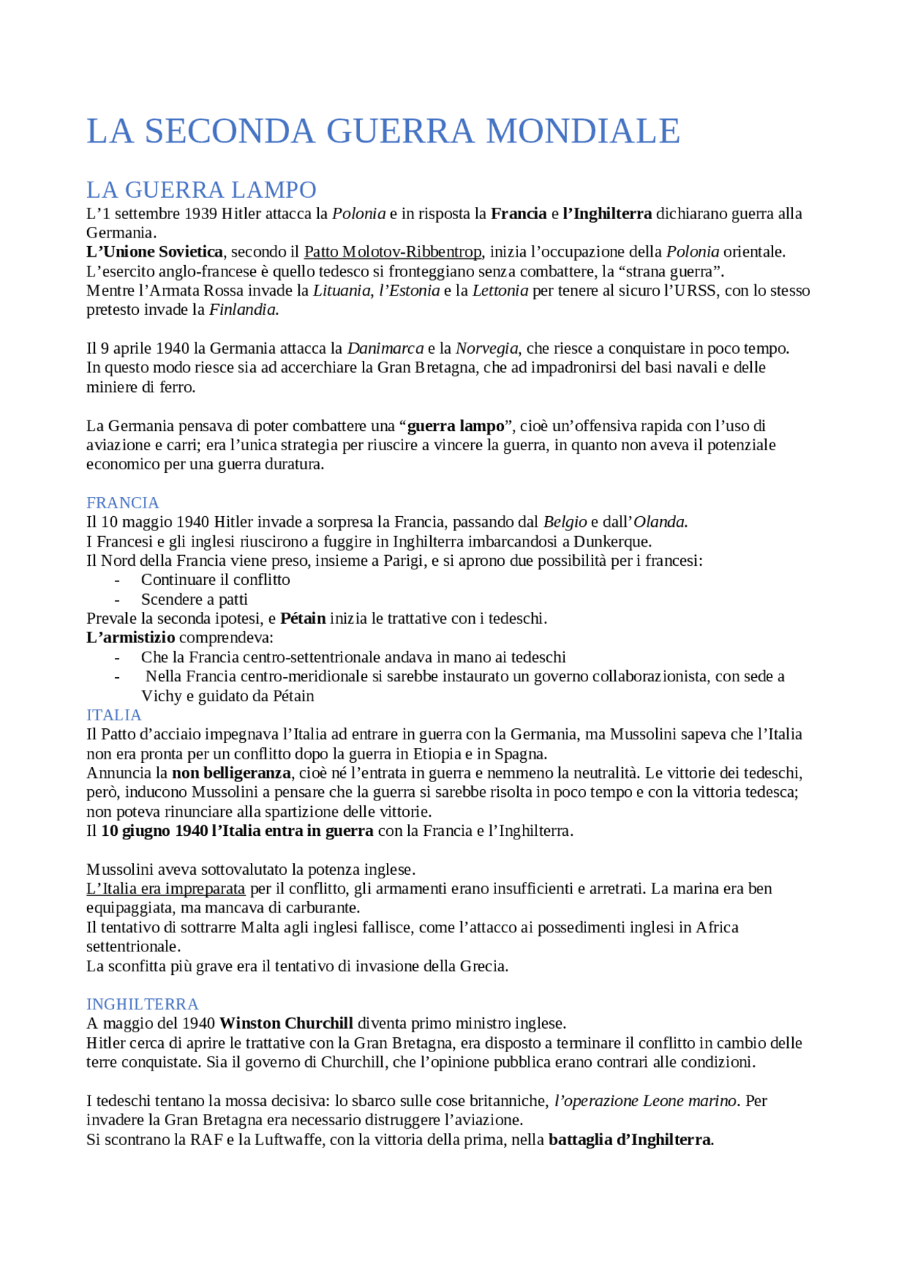 Seconda Guerra Mondiale Docsity