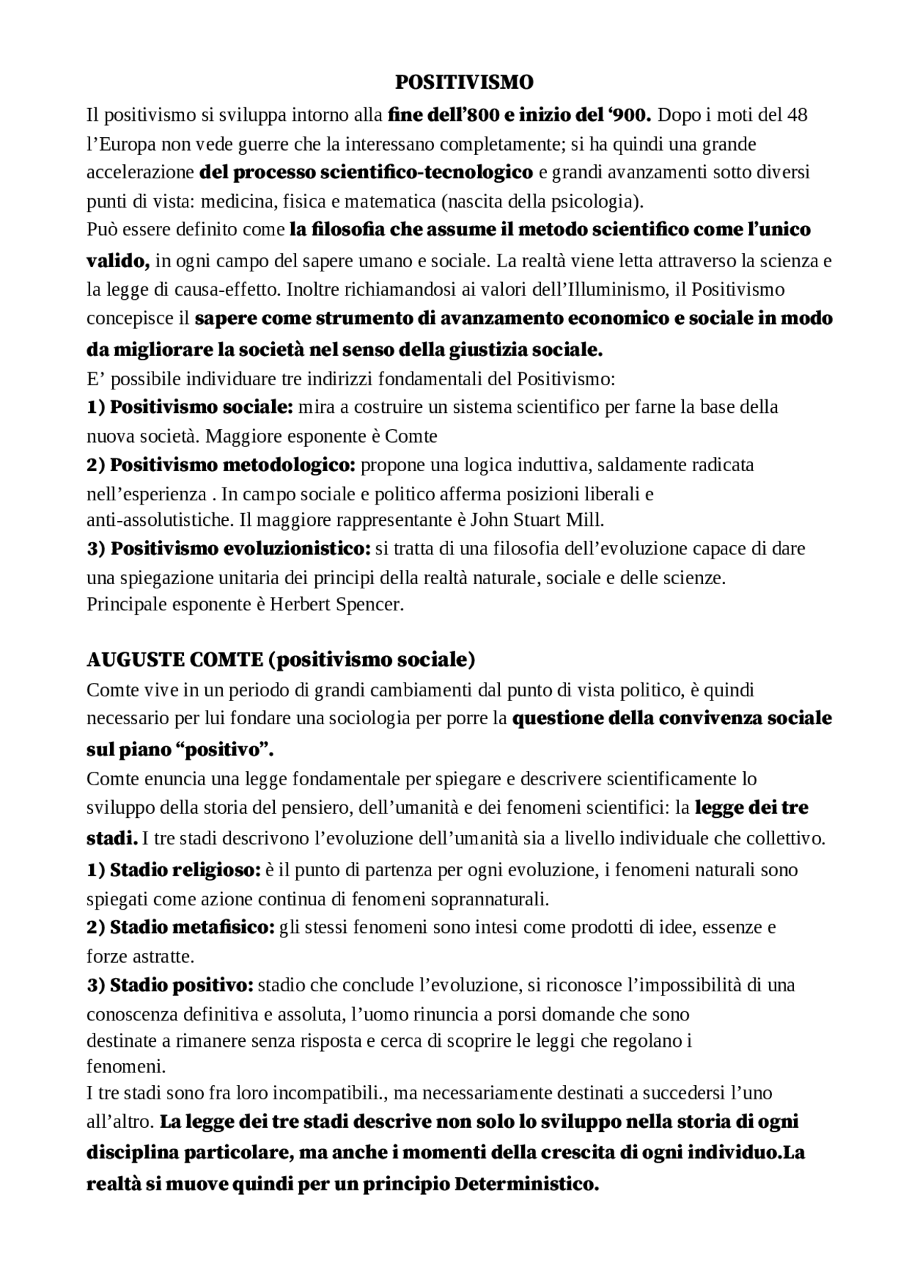 Positivismo Riassunto Completo Docsity