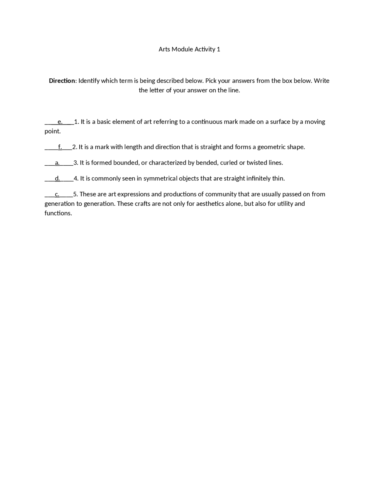 module-art-activities-and-quizzes-docsity