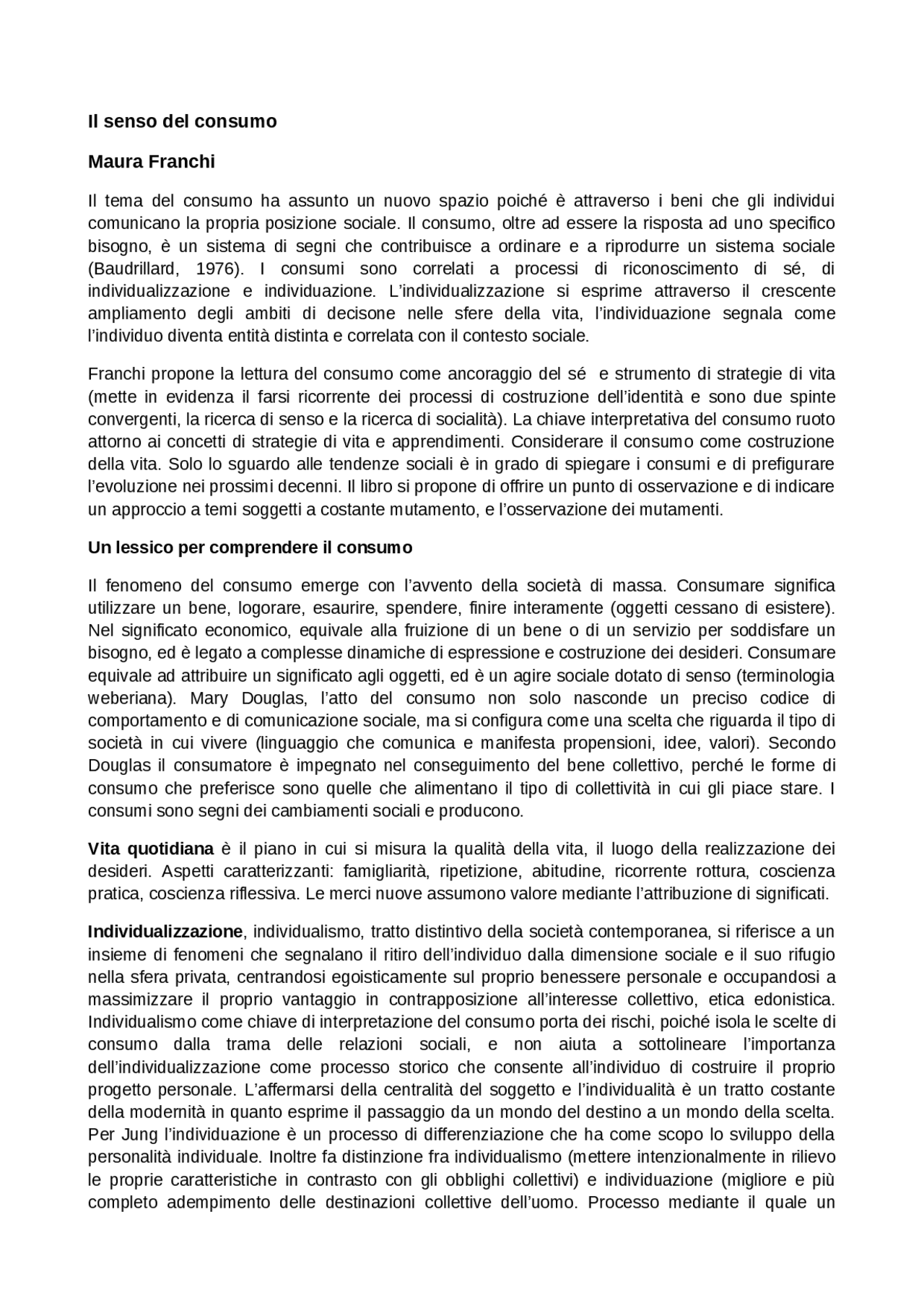 Riassunto Il Senso Del Consumo Docsity