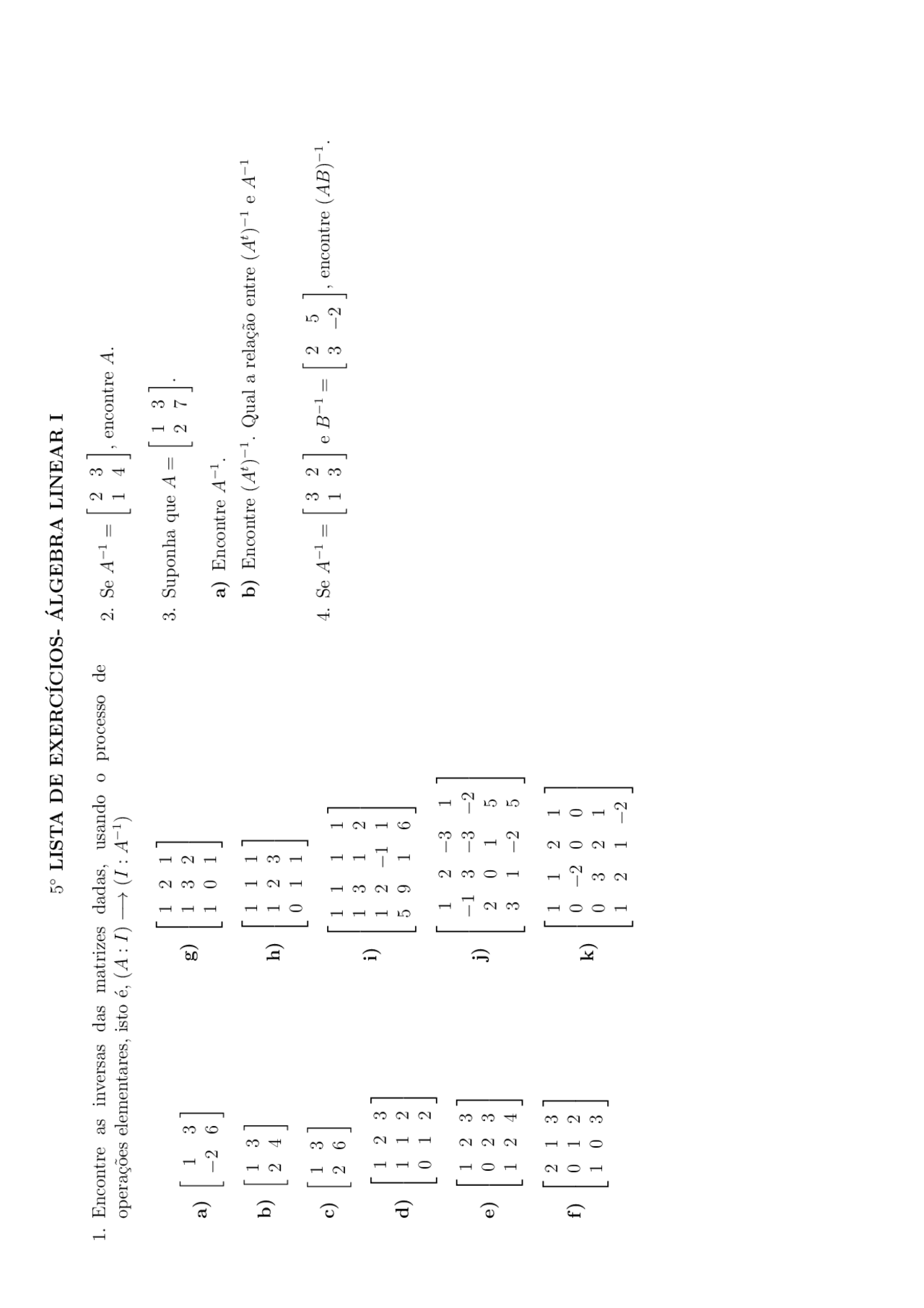 Lista De Exercícios Algebra Linear Exercises Linear Algebra Docsity