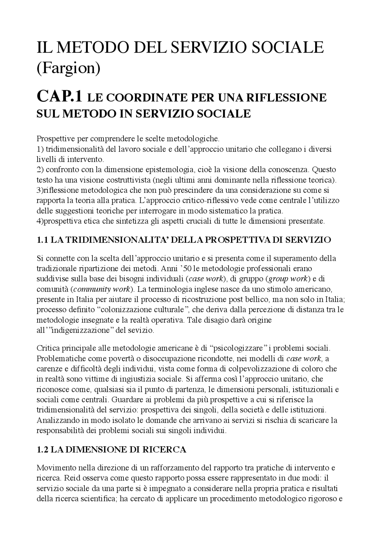Il Metodo Del Servizio Sociale Fargion Docsity