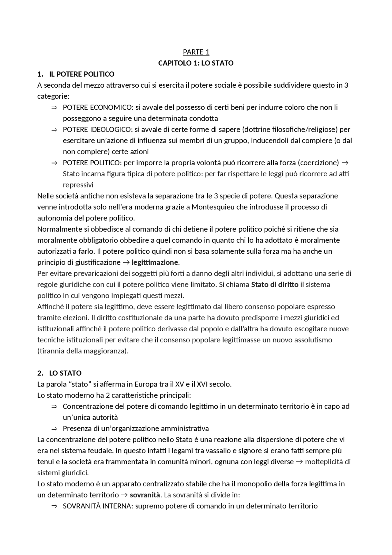 Lo Stato Cap 1 Diritto Pubblico Docsity