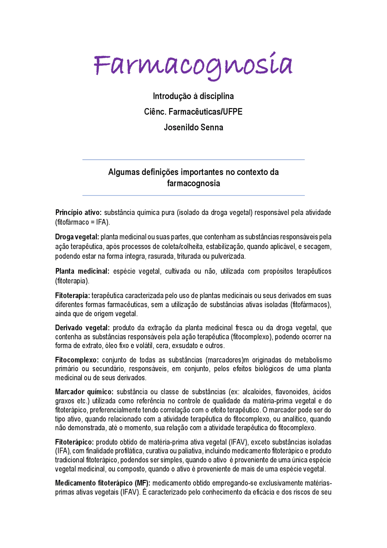 Introdução A Farmacognosia Docsity