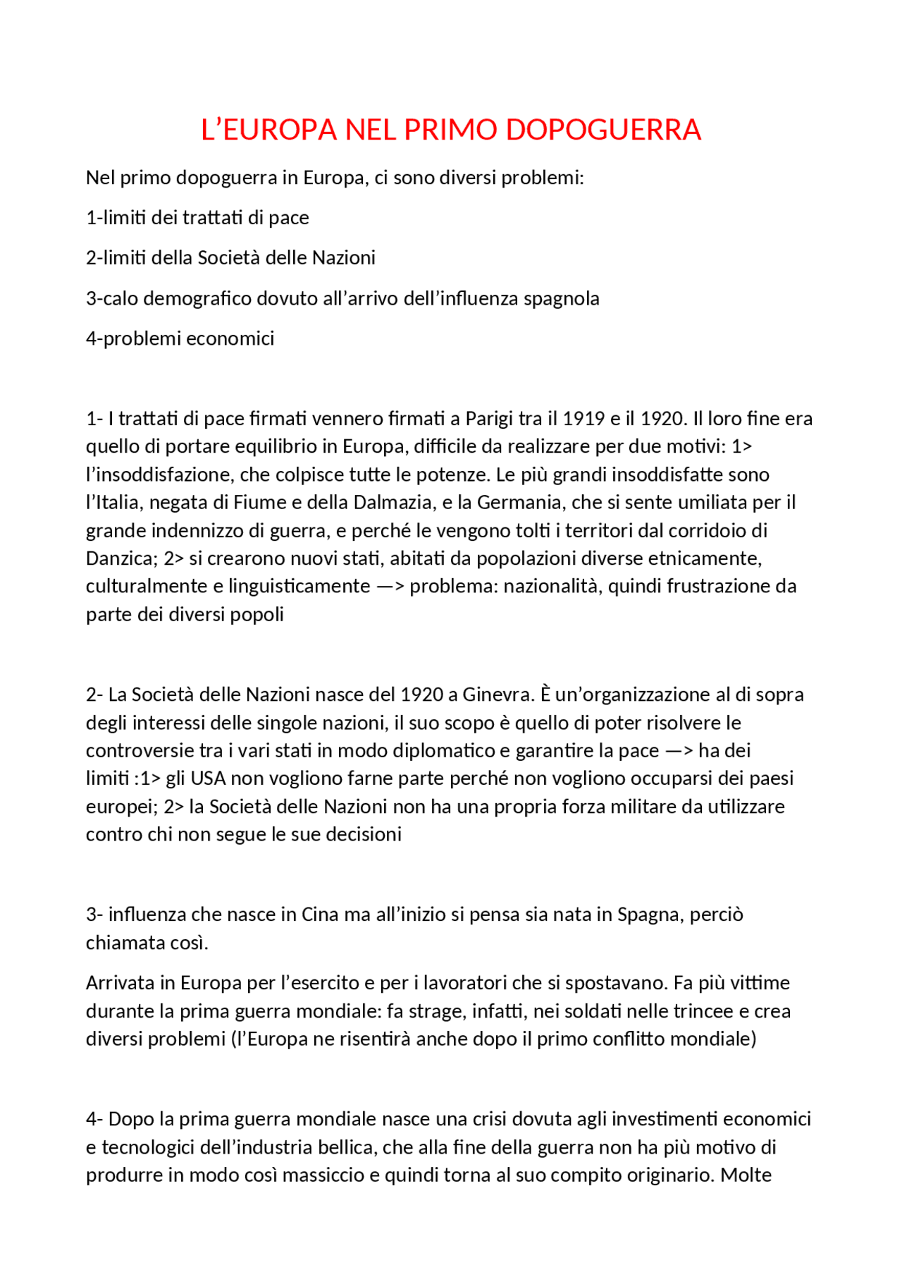 Il Primo Dopoguerra E La Crisi Del 1929 Docsity