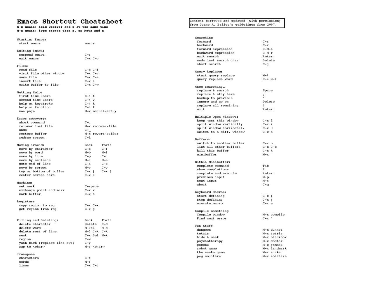 Emacs Shortcut Cheatsheet Cheat Sheet Programming Languages Docsity