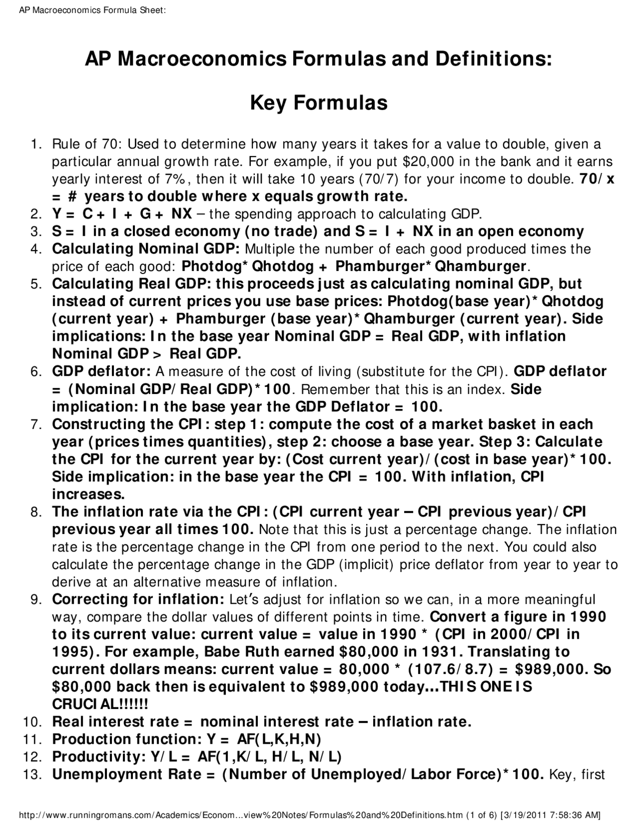 AP Macroeconomics Formulas And Definitions Cheat Sheet Cheat Sheet AP Macroeconomics Formulas And Definitions Cheat Sheet Cheat Sheet