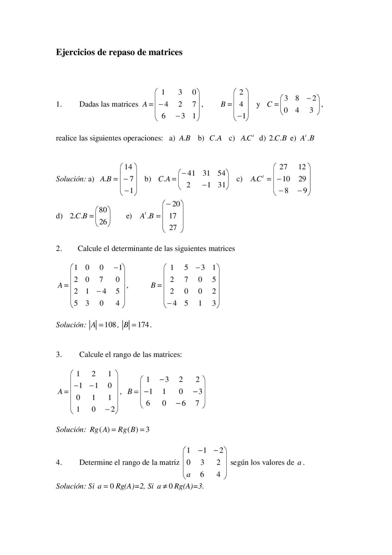 Matrices Ejercicios Resueltos Docsity