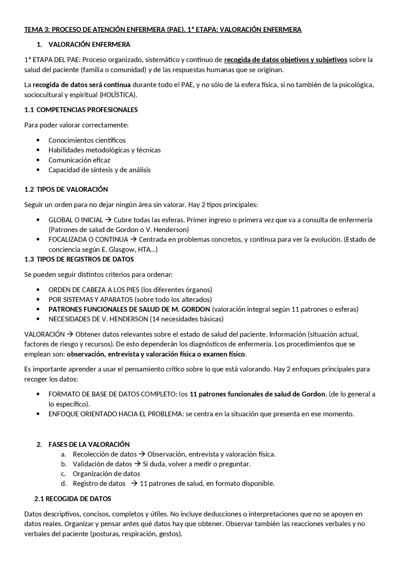 PAE: VALORACIÓN ENFERMERA - Docsity