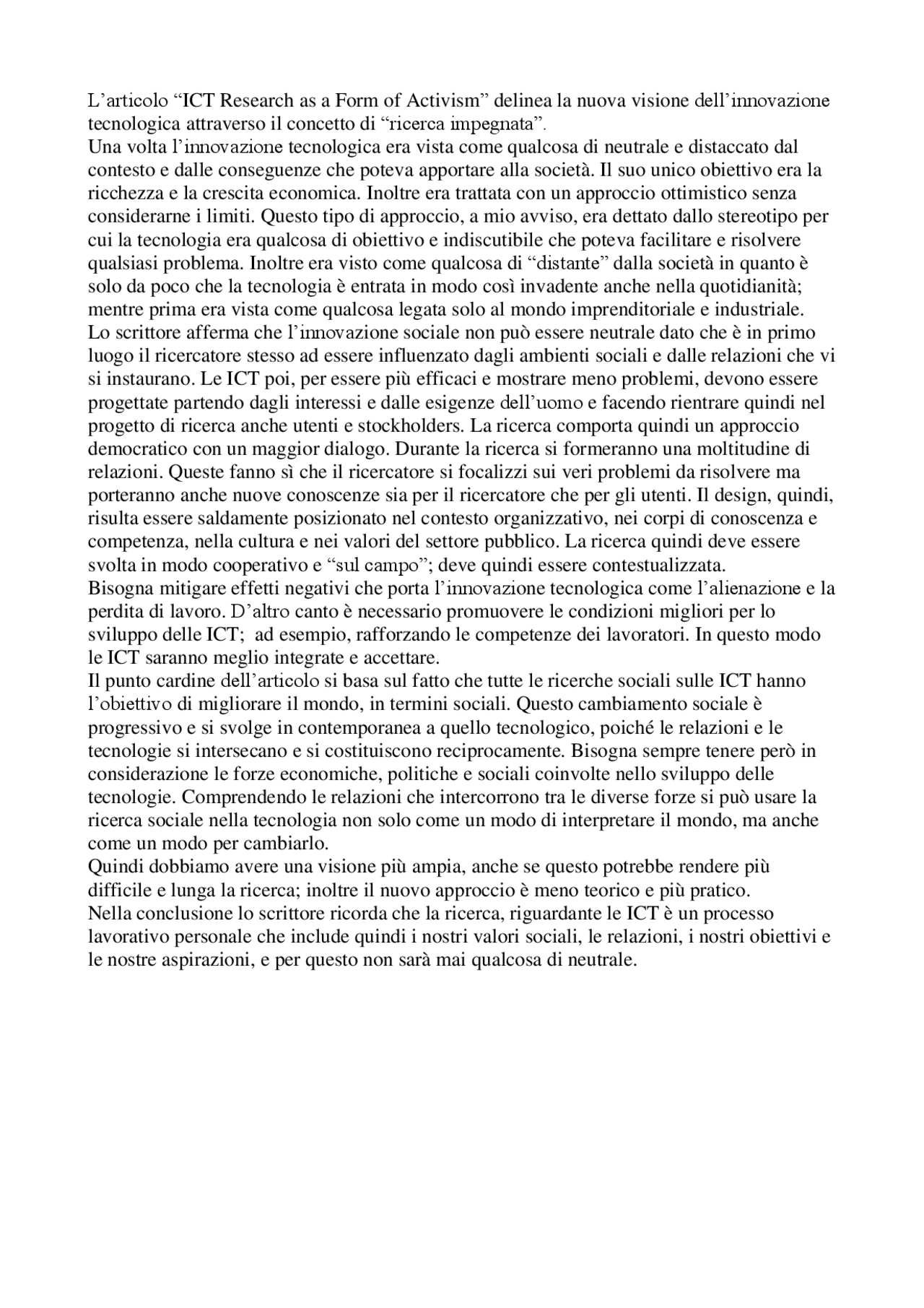 Ict Breve Commento Docsity