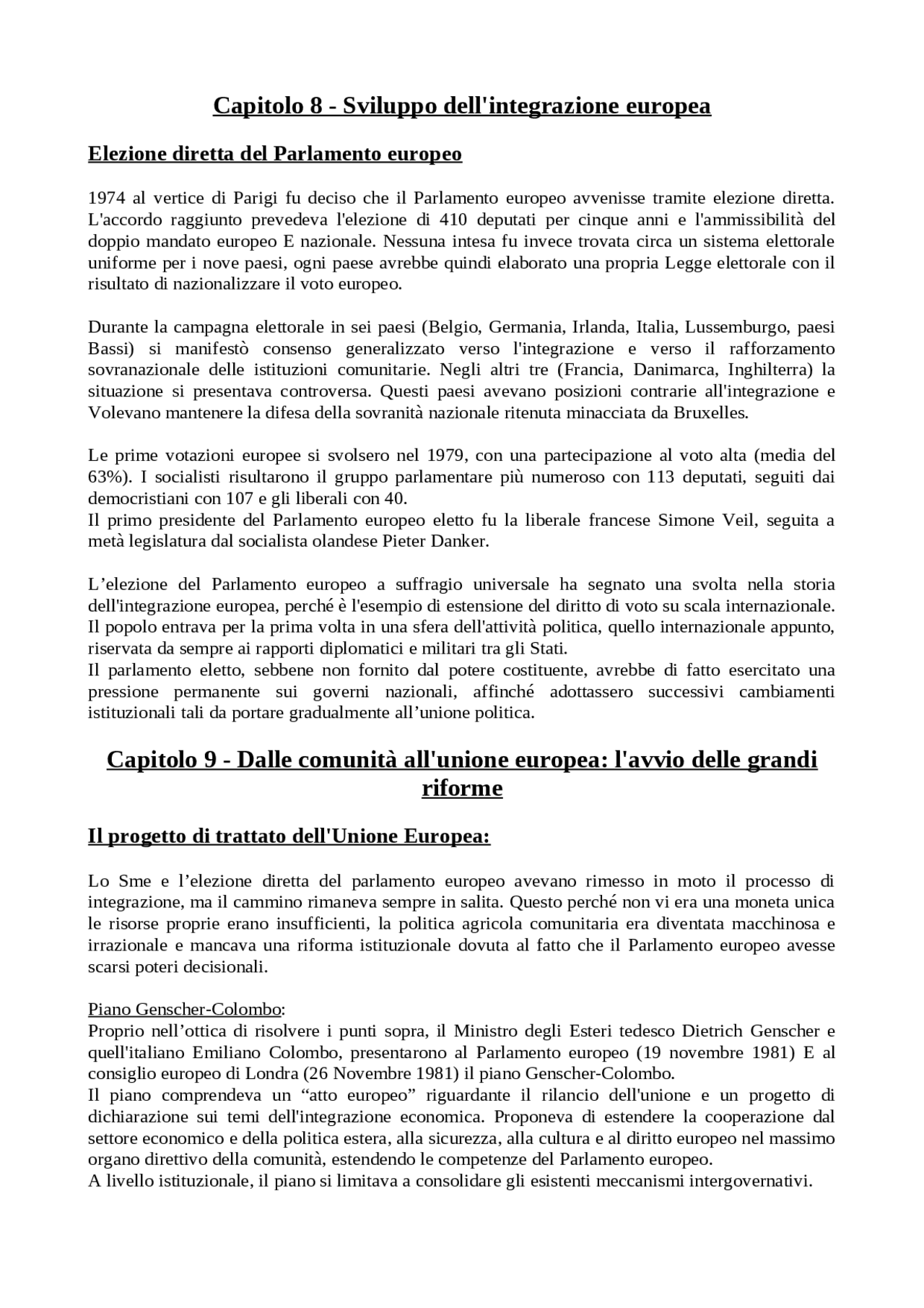 Storia Dellintegrazione Europea Docsity