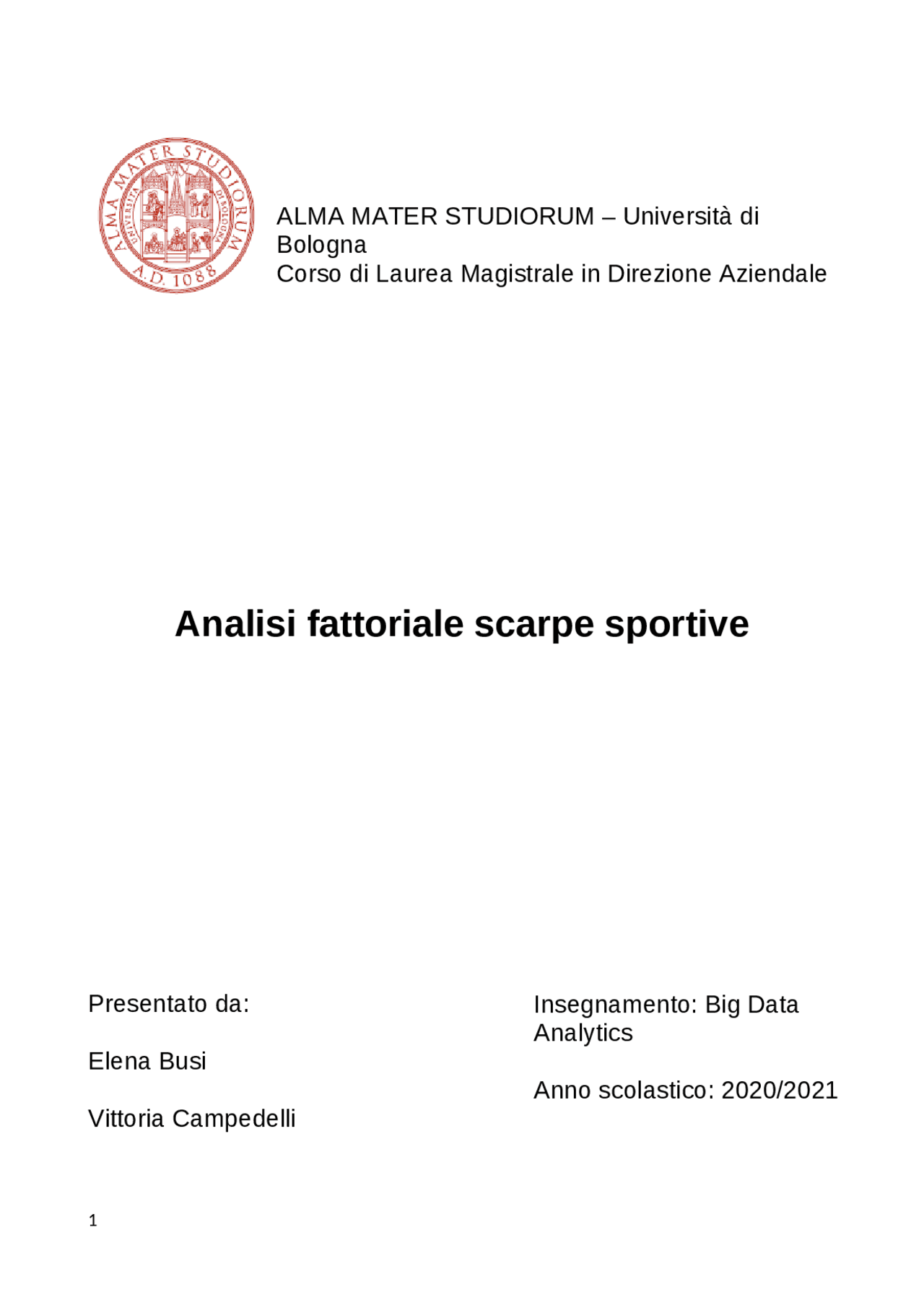 Analisi Fattoriale Scarpe Docsity