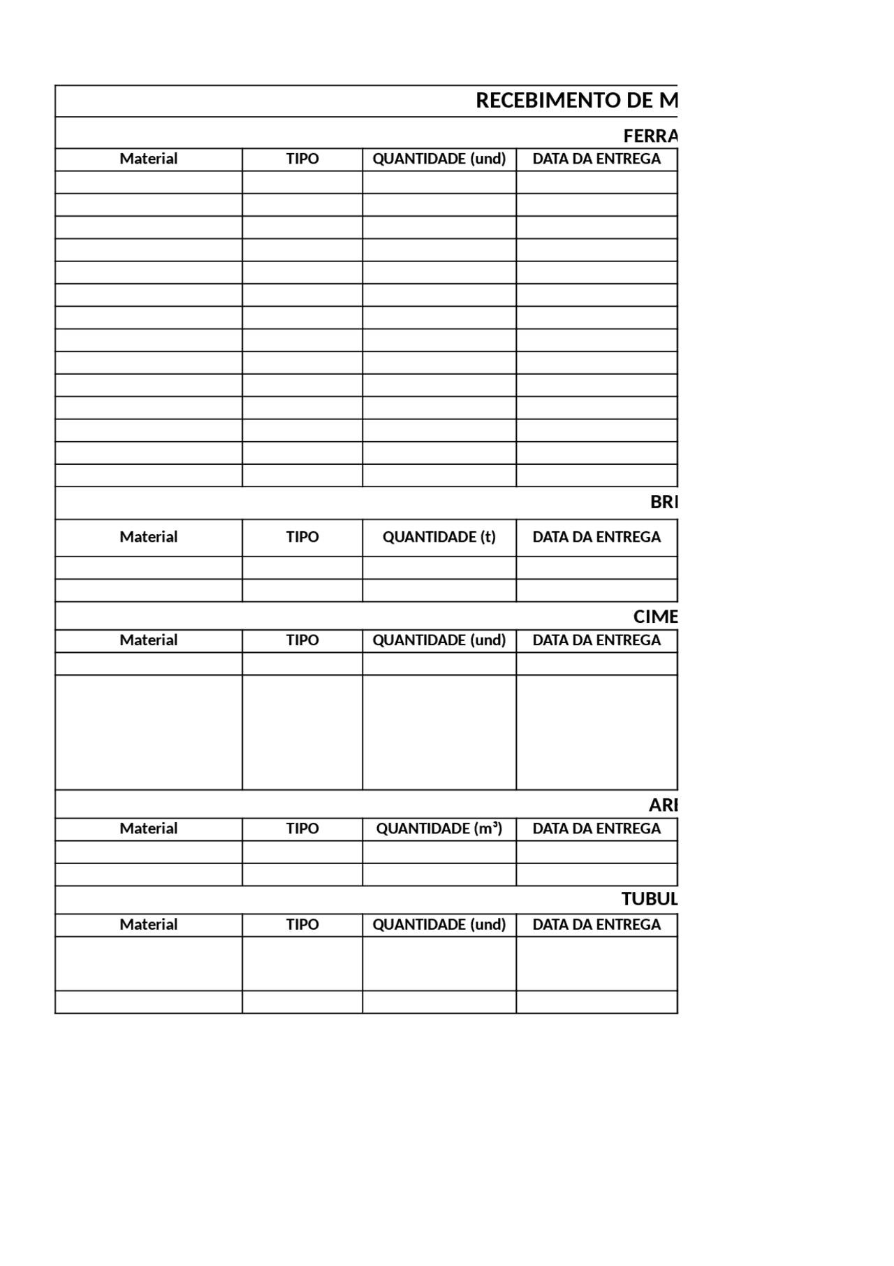 PLanilha de Entrada de Material - Docsity