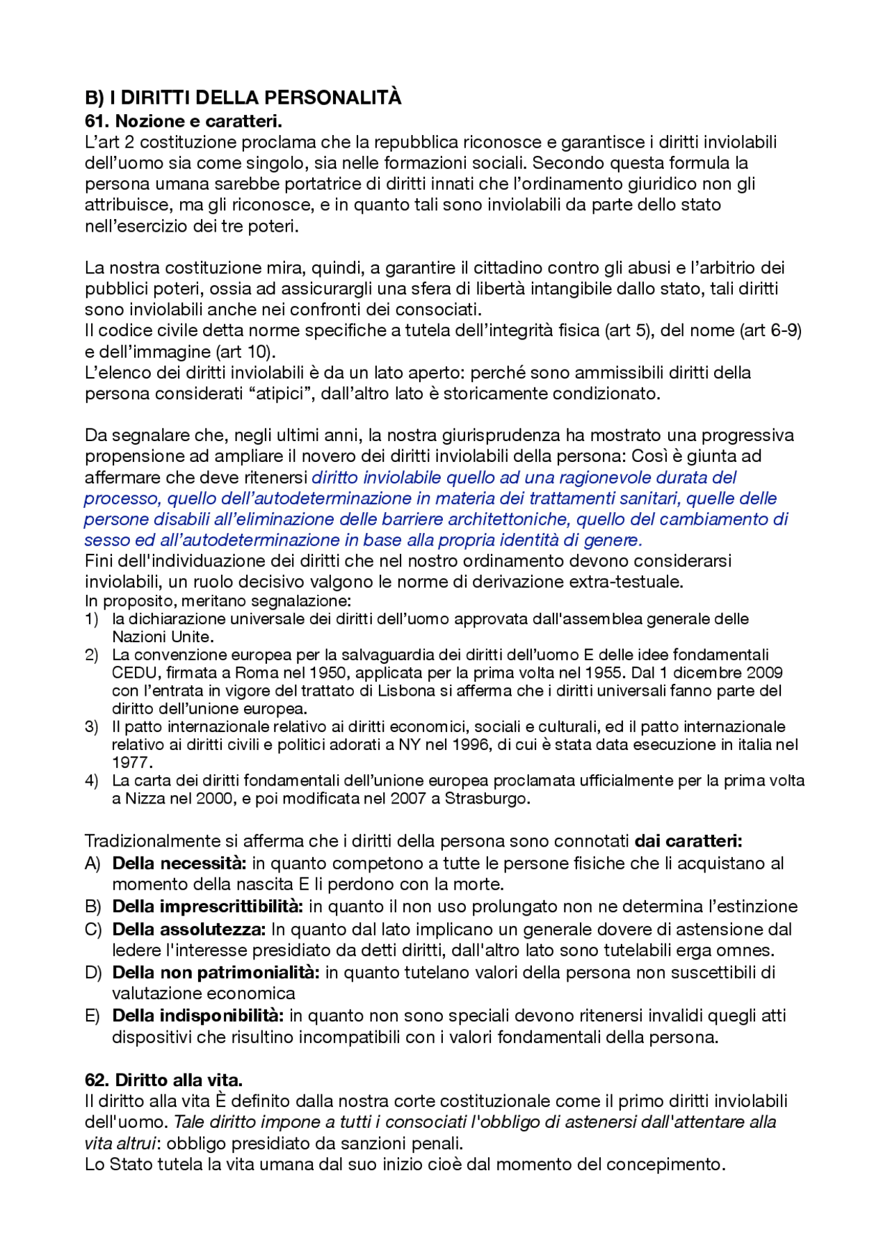 Sintesi Diritti Della Personalità Docsity