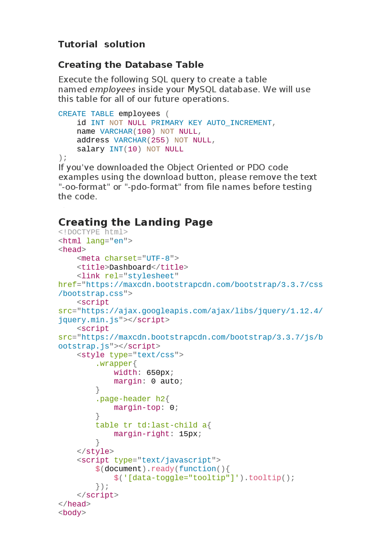 Php Tutorial Solution Exercises Web Design And Development Docsity