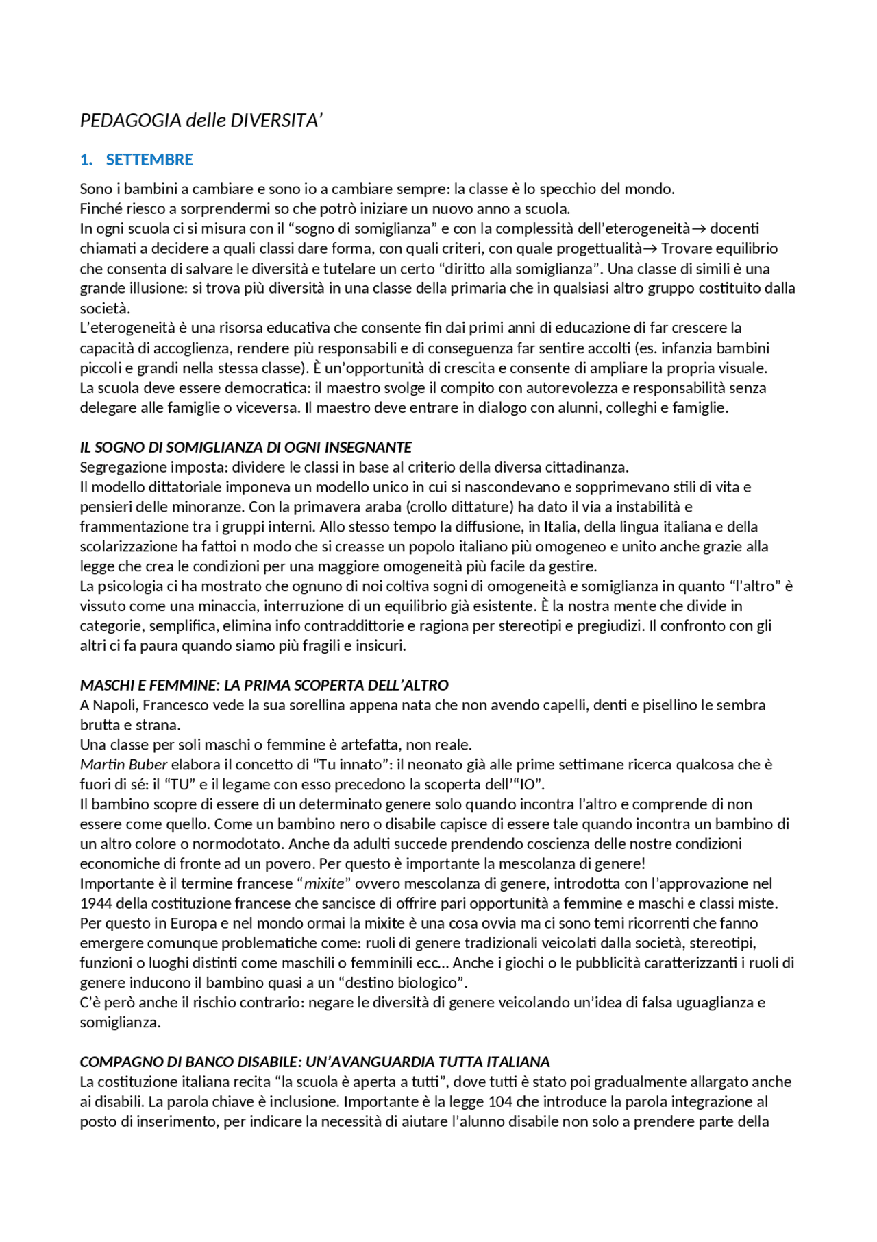 Riassunto "Pedagogia delle diversità. Come sopravvivere un anno in una ...