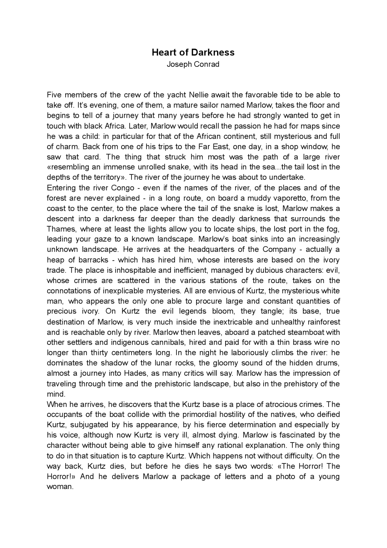 Heart Of Darkness Di Joseph Conrad Docsity