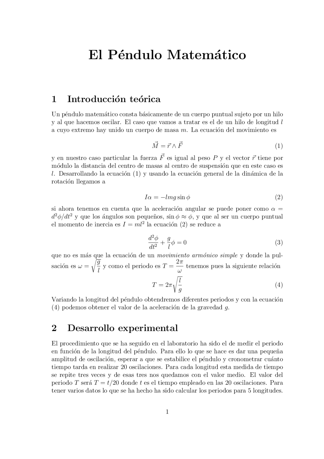 Practica pendulo simple - Docsity